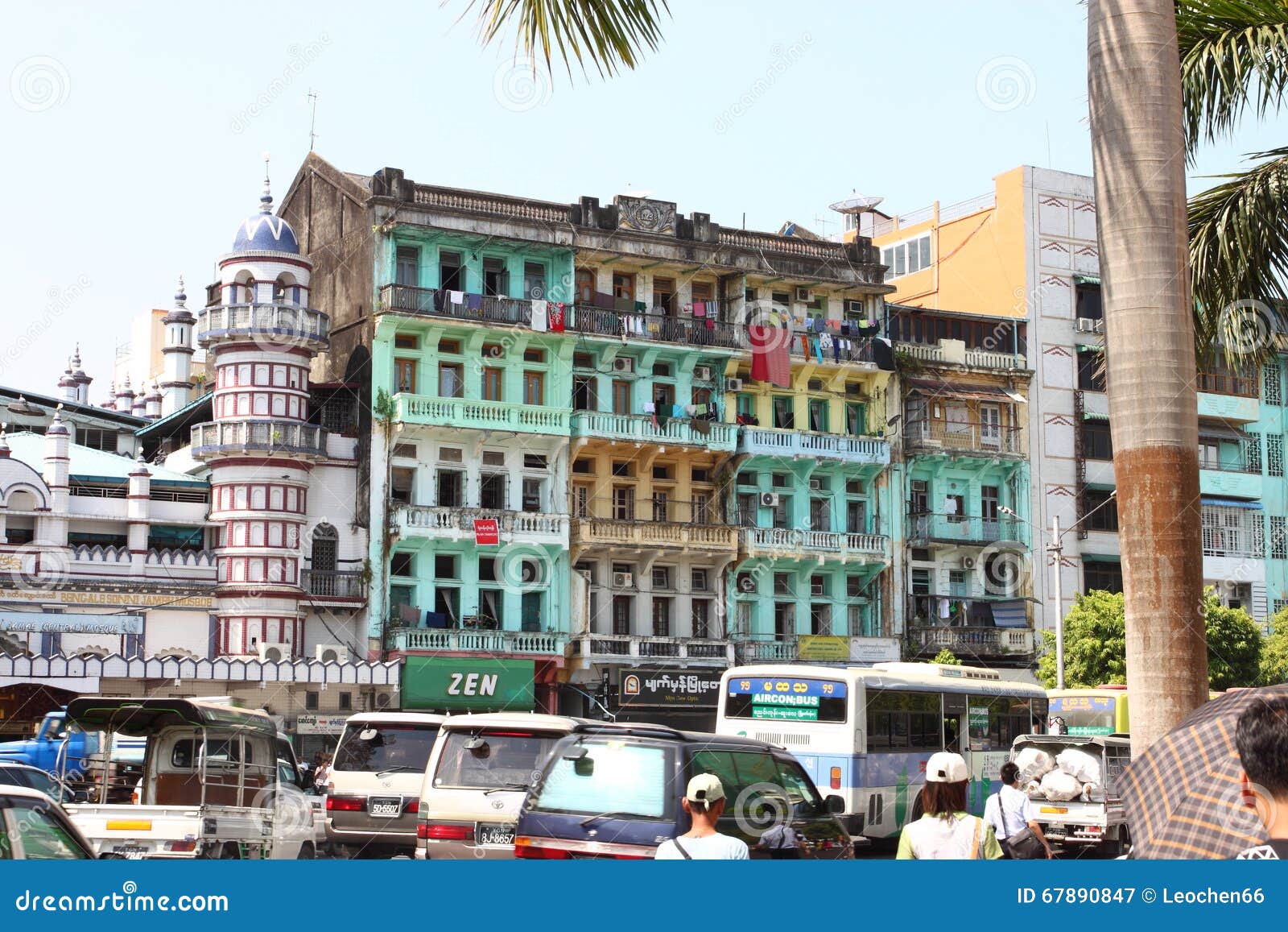 A Street Architecture View with Colonial Building in the Town of Yangon ...