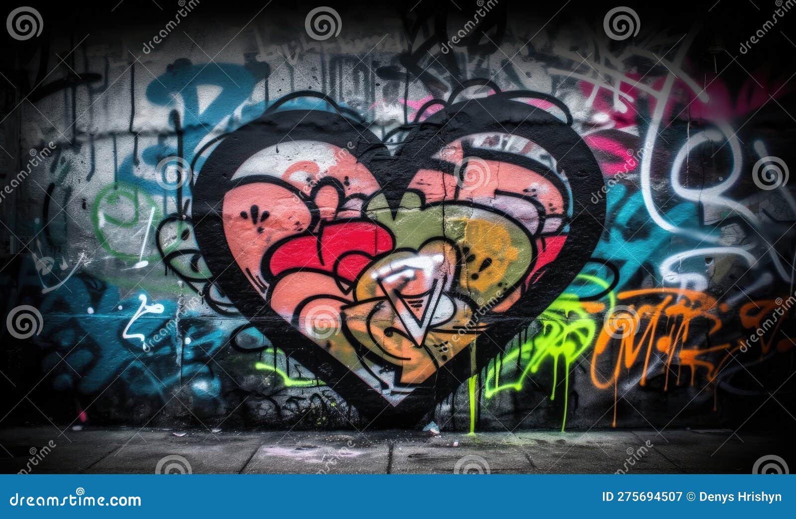 Street Art Graffiti Featuring Heart Symbol Creating Using Generative AI ...