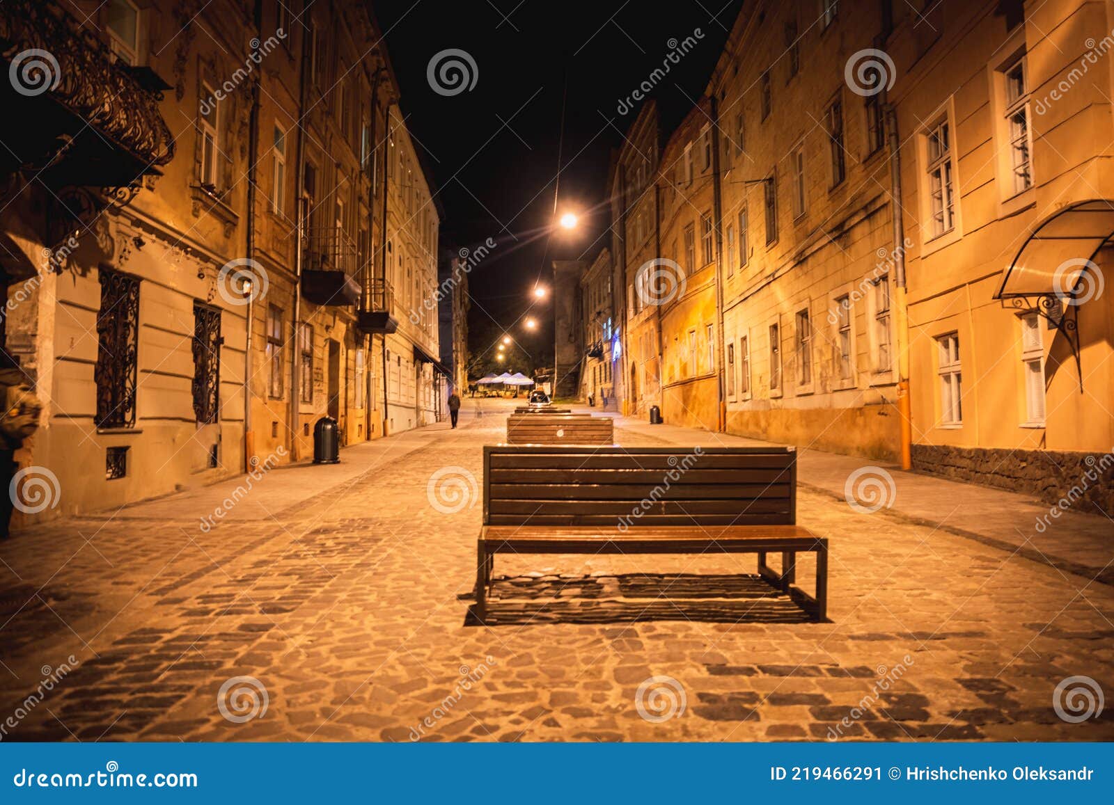 Street Benches in the Night Old City Stock Image - Image of empty, dark ...
