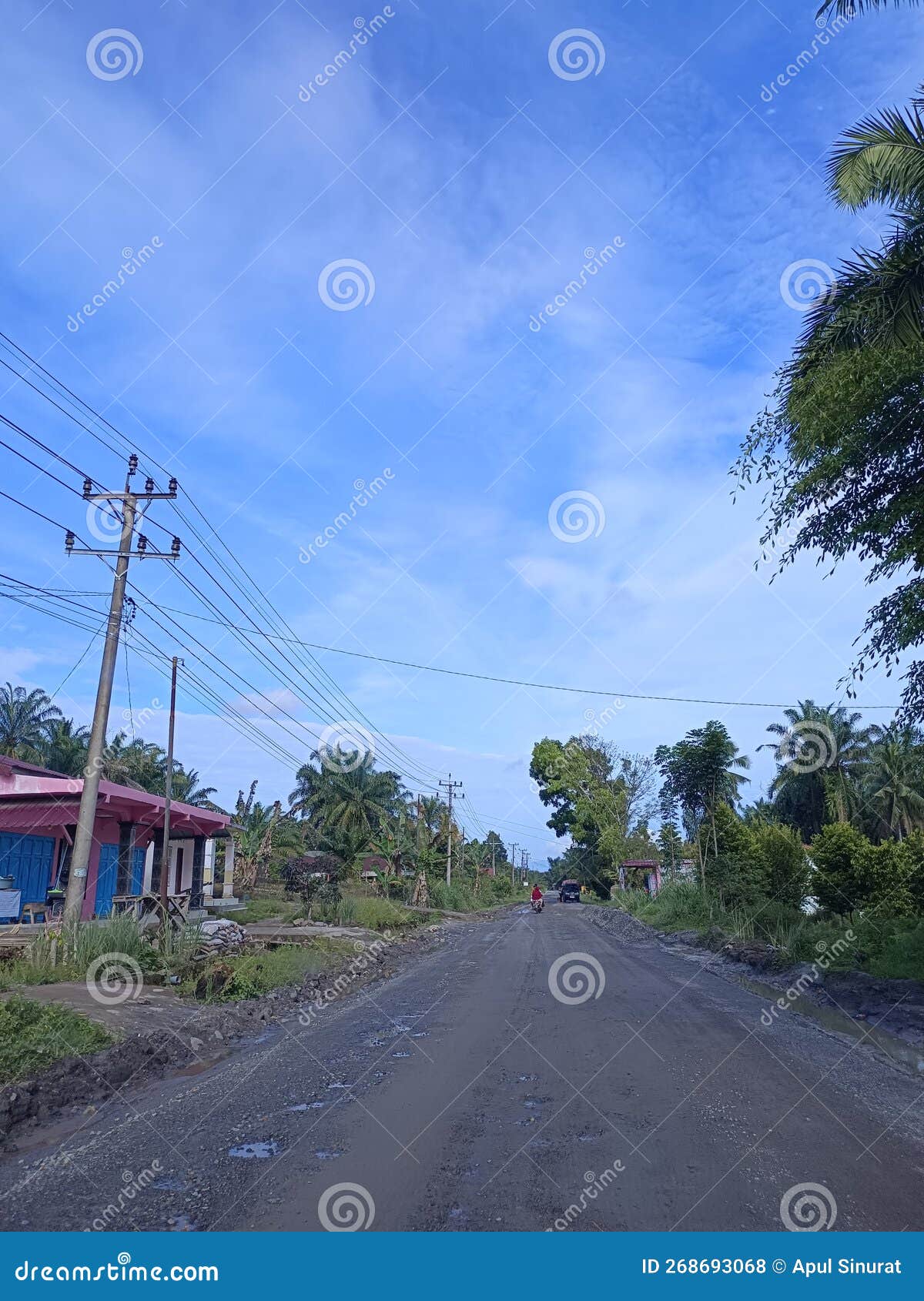 Street with bumpy road stock photo. Image of green, village - 268693068
