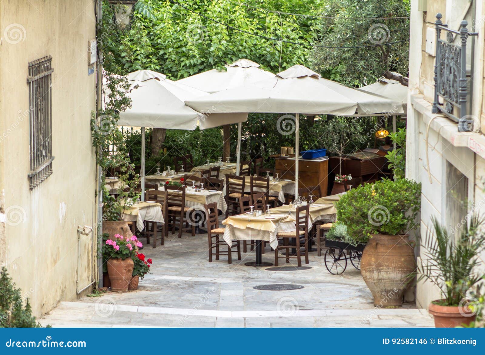 Street Cafe, Athens, Greece Stock Photo - Image of entrance, restaurant ...