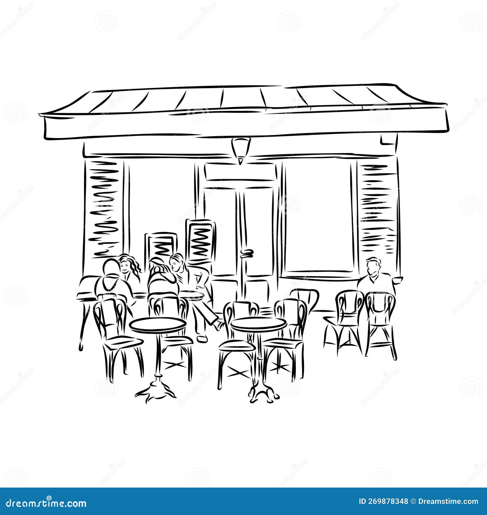 Street Cafe in Old Town Vector Illustration Stock Vector - Illustration ...