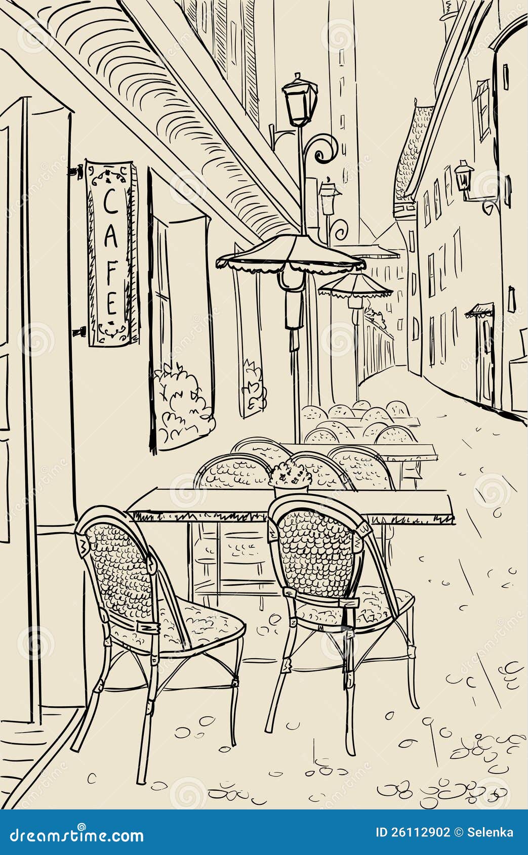Street Cafe Sketch Illustration. Stock Vector - Illustration of seat ...