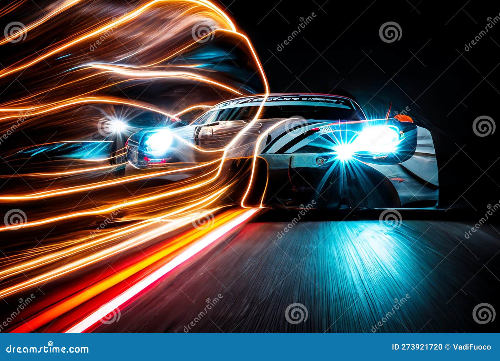 Street Car Racing, Traces of Car Headlights Stock Illustration ...