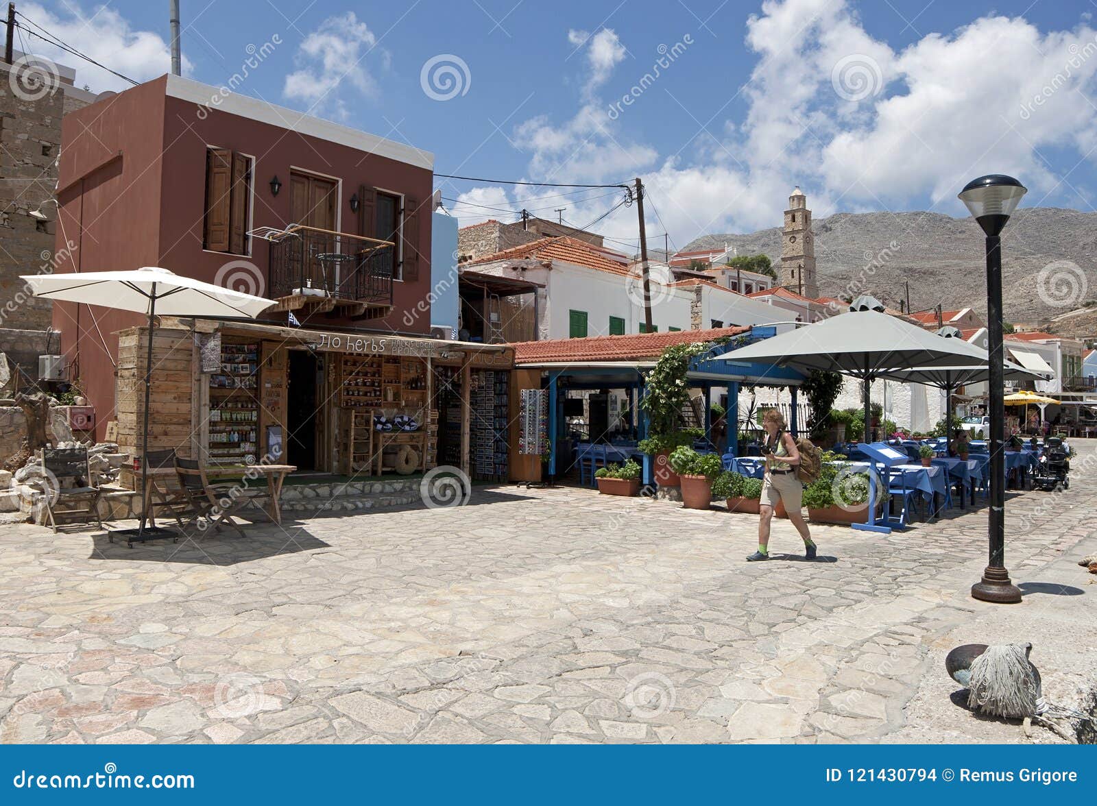 Street in Chalki island editorial stock image. Image of souvenires ...