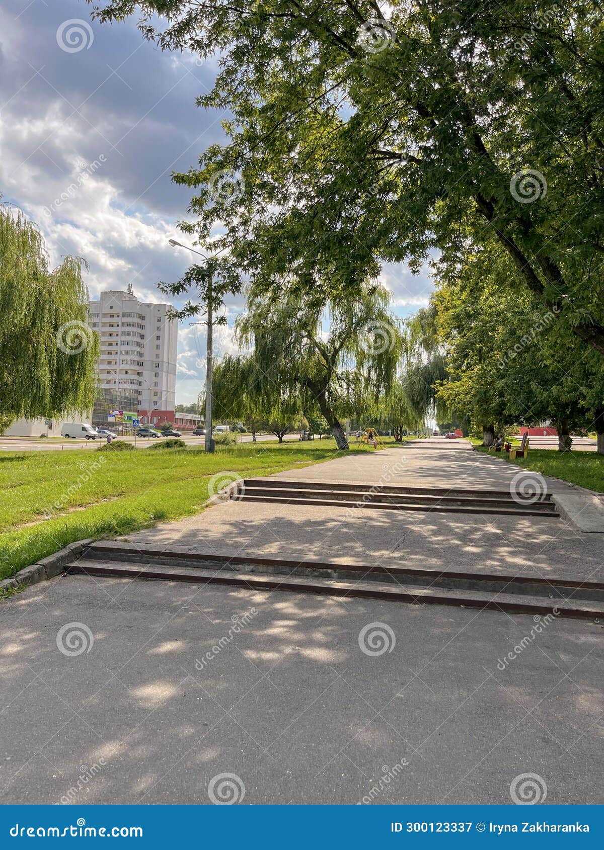 A Street in the City with Green Trees Stock Image - Image of landmark ...