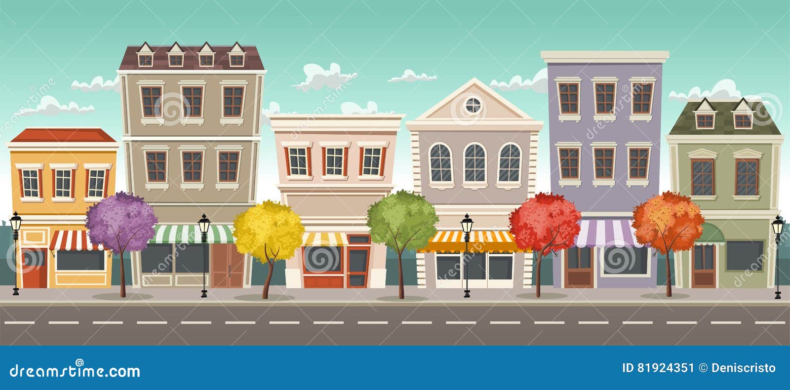Street Shops Concept For Presentation Slide Template. Cartoon Vector ...
