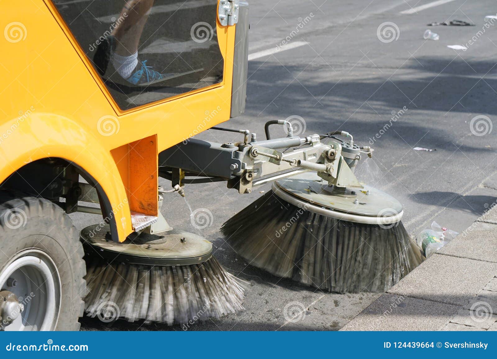 Street Cleaning Machine. Street Sweeper. Stock Photo - Image of ...