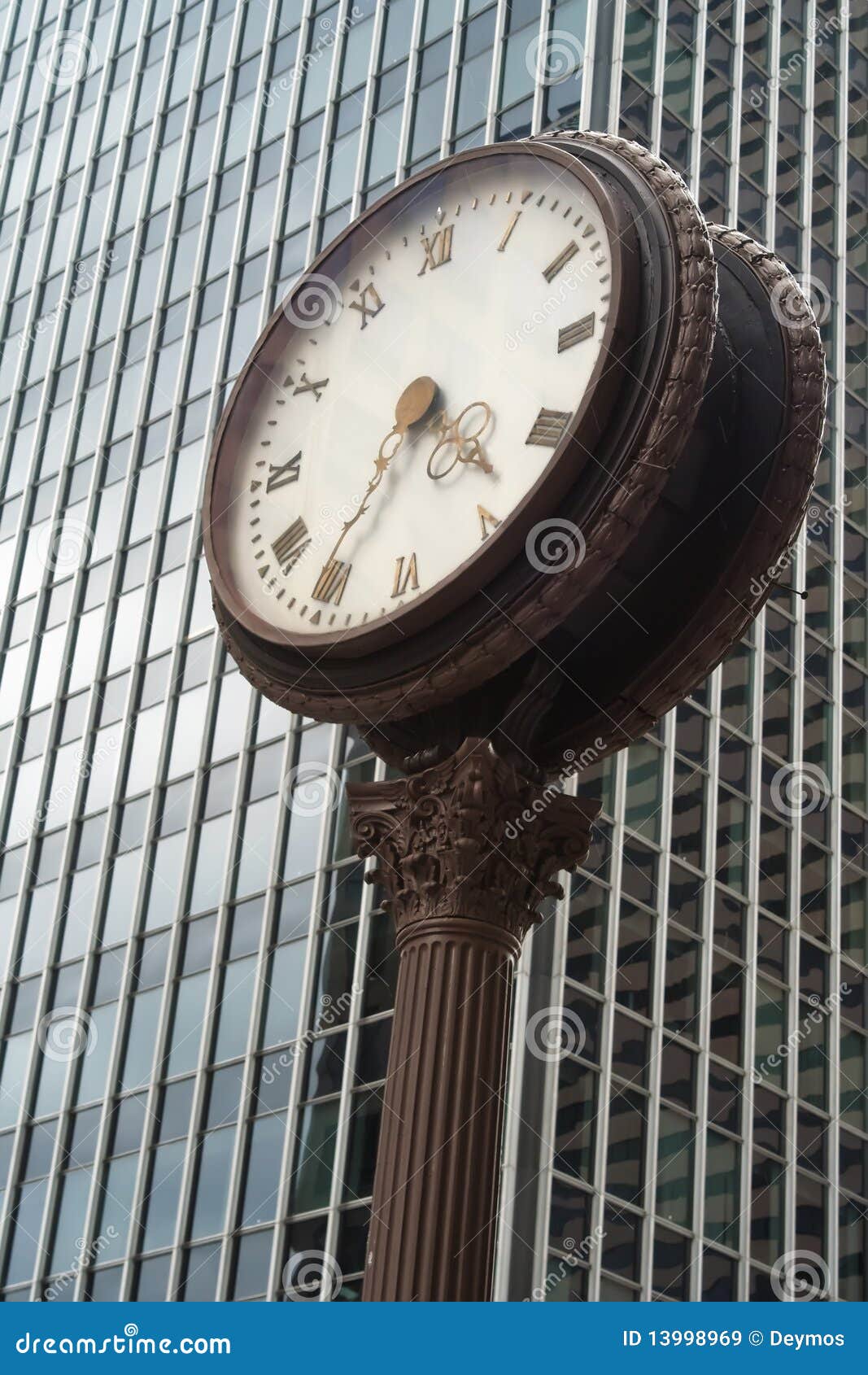 Street Clock in Front of a Glass Skyscraper Stock Image - Image of ...