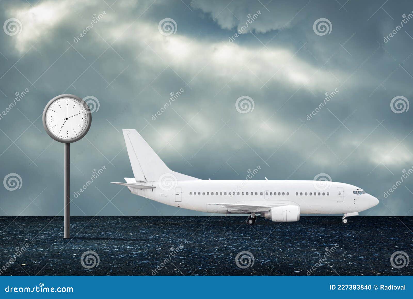 Street Clock and Plane on the Road. Travel Concept Stock Illustration ...