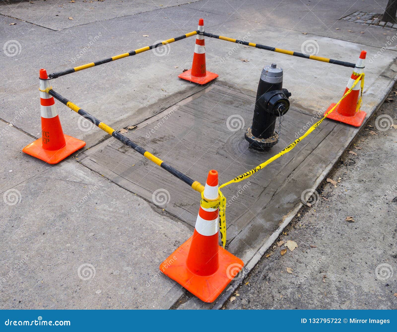 Street Cones With Connecting Striped Orange White Plastic Bars Stock
