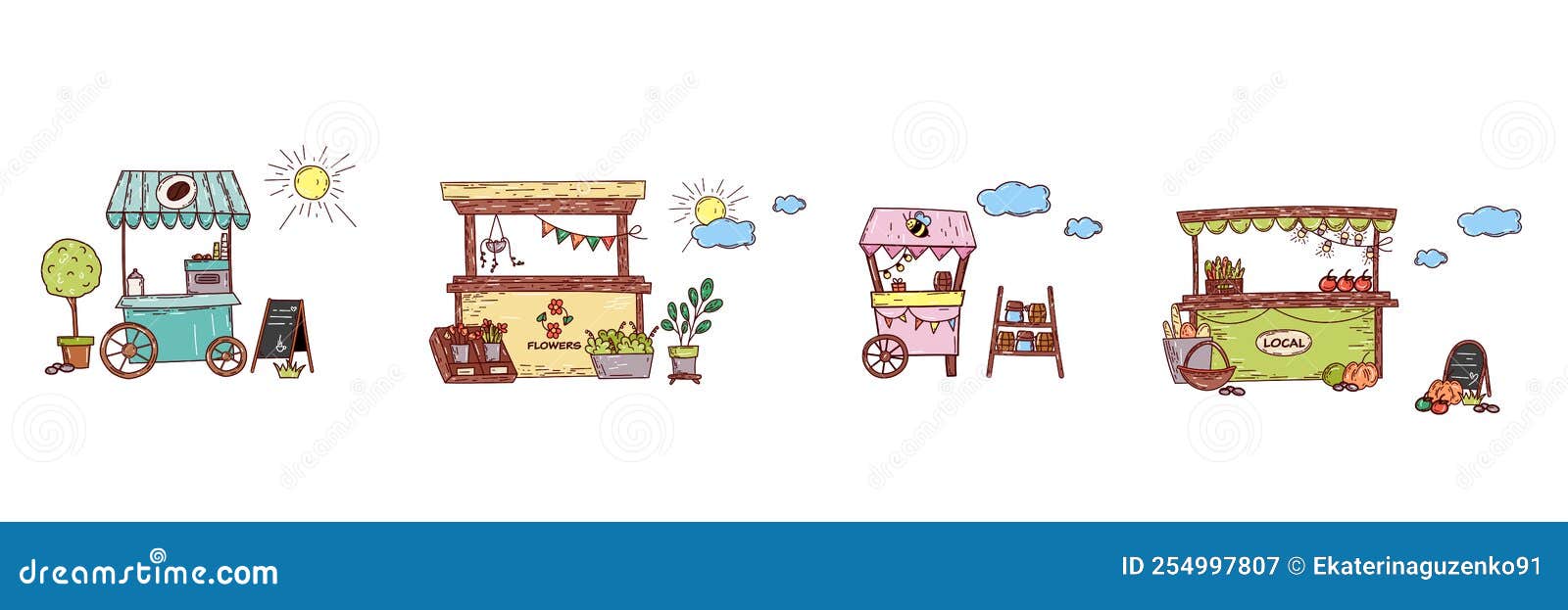 Street Counters. Hand Drawn Cute Vector Set Stock Vector - Illustration ...