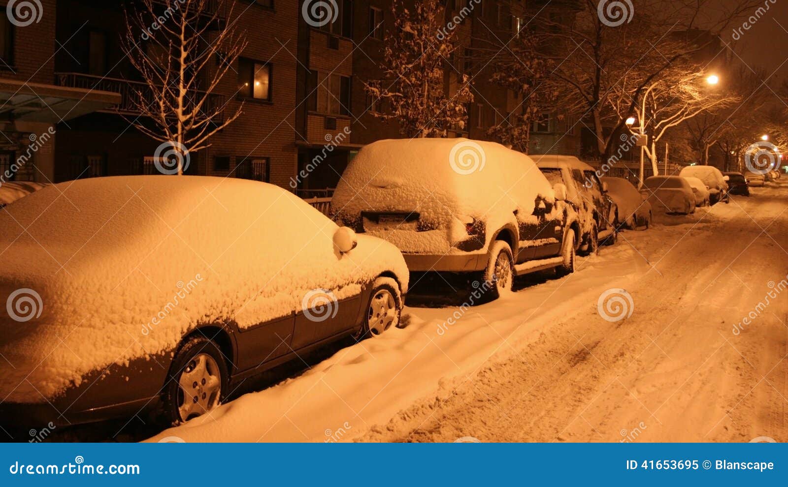 Street Covered with Snow at Night Stock Image - Image of light ...