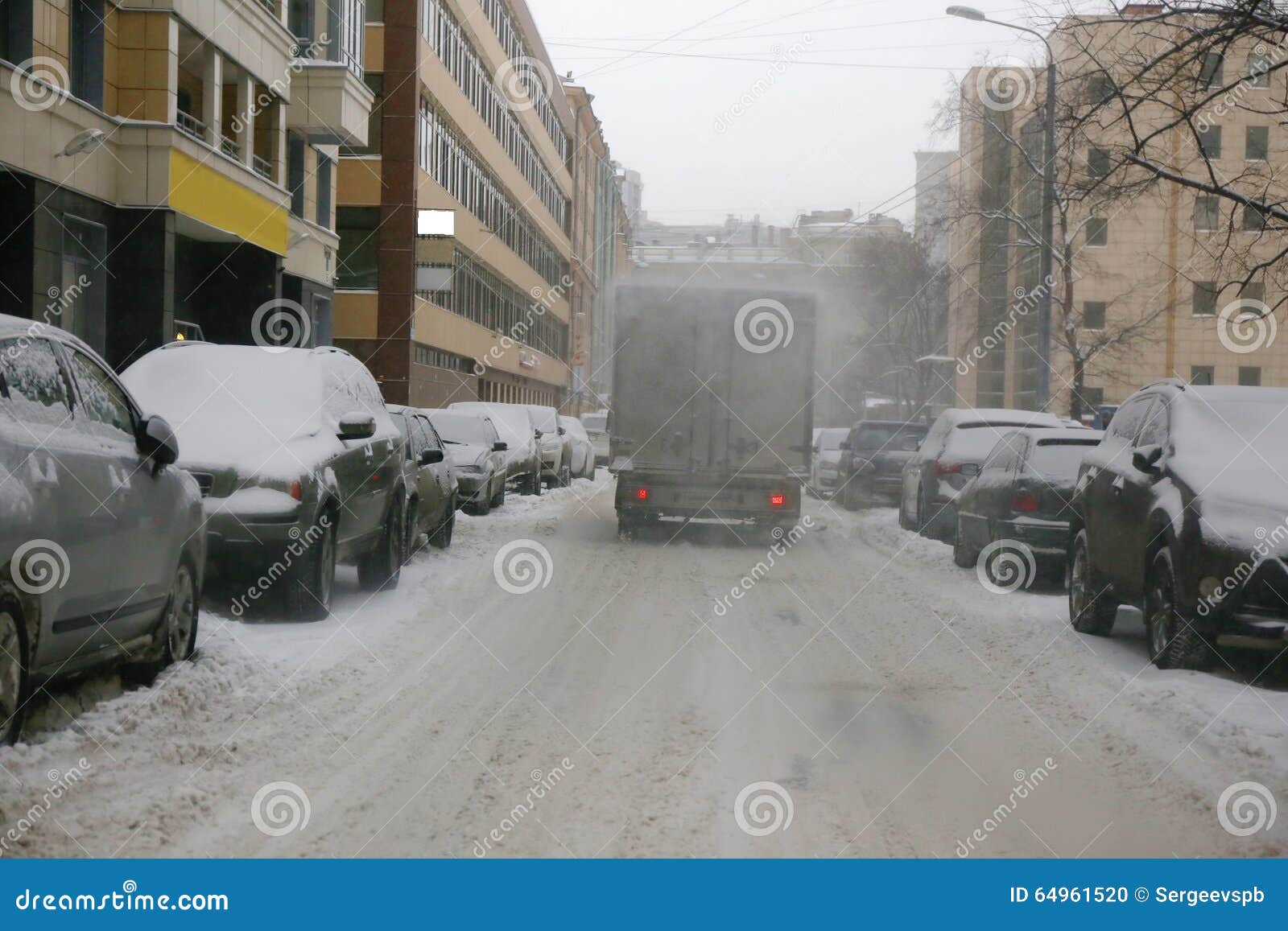 Street covered with snow stock photo. Image of cover - 64961520