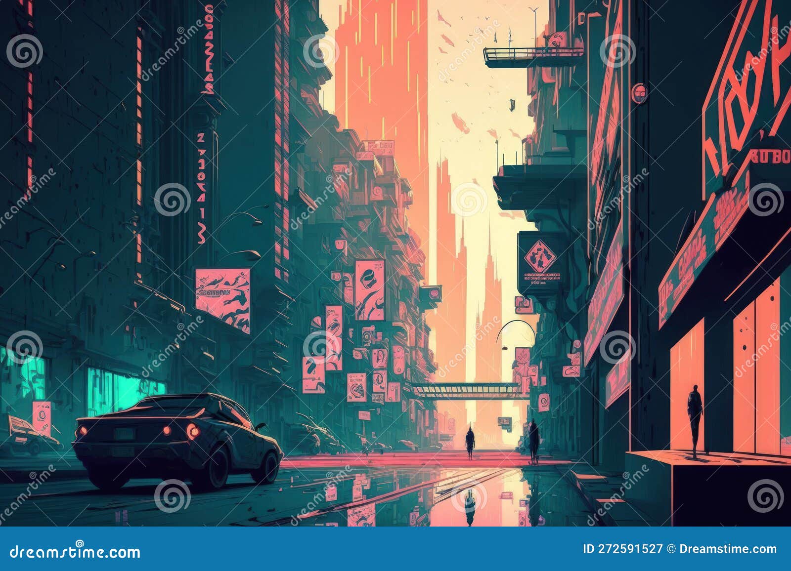 Street in a Cyberpunk Metropolis, Stock Illustration - Illustration of ...