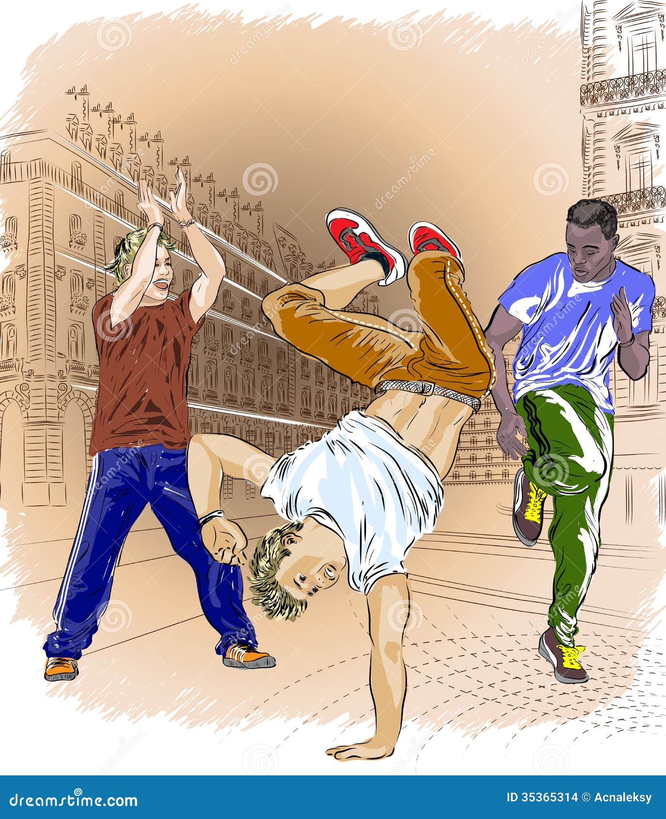 Street Dancers on an Abstract City Background Stock Vector ...