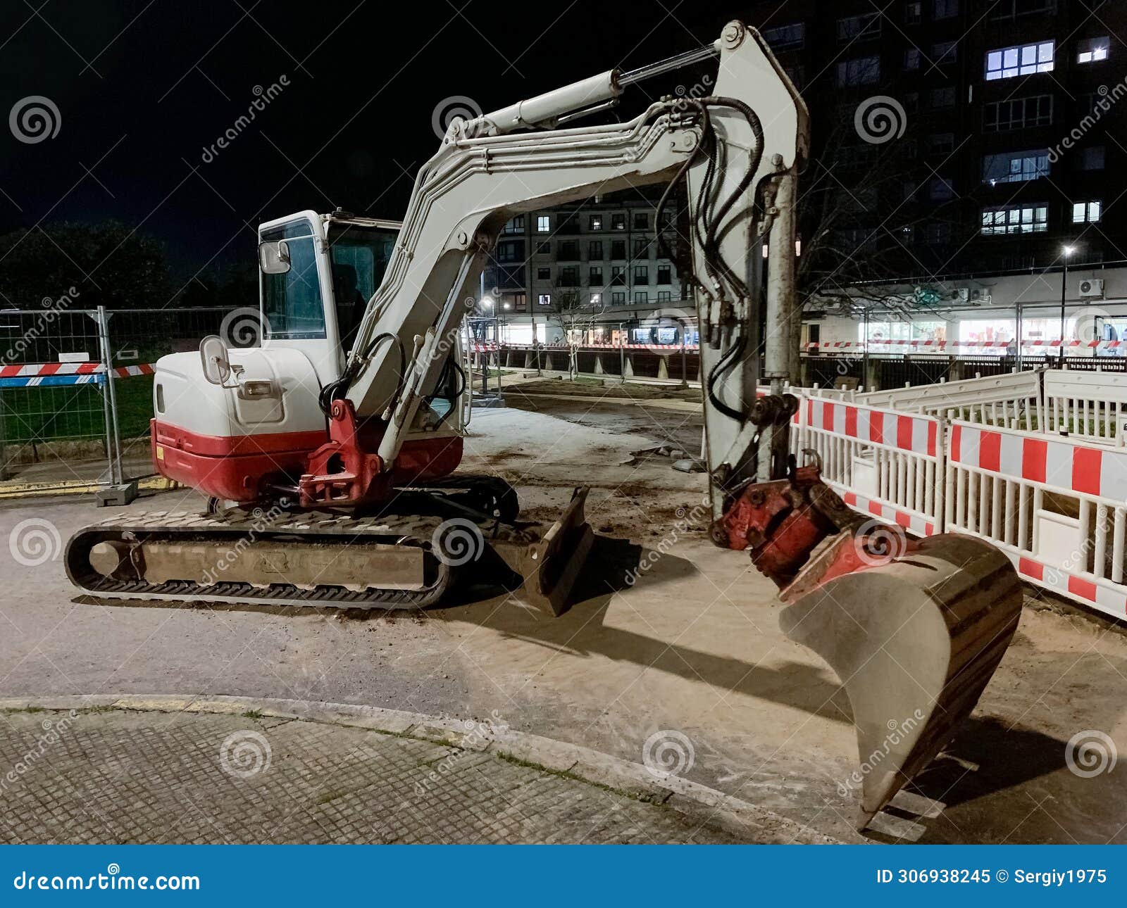 Street Excavator on a Construction Site at Night Stock Image - Image of ...