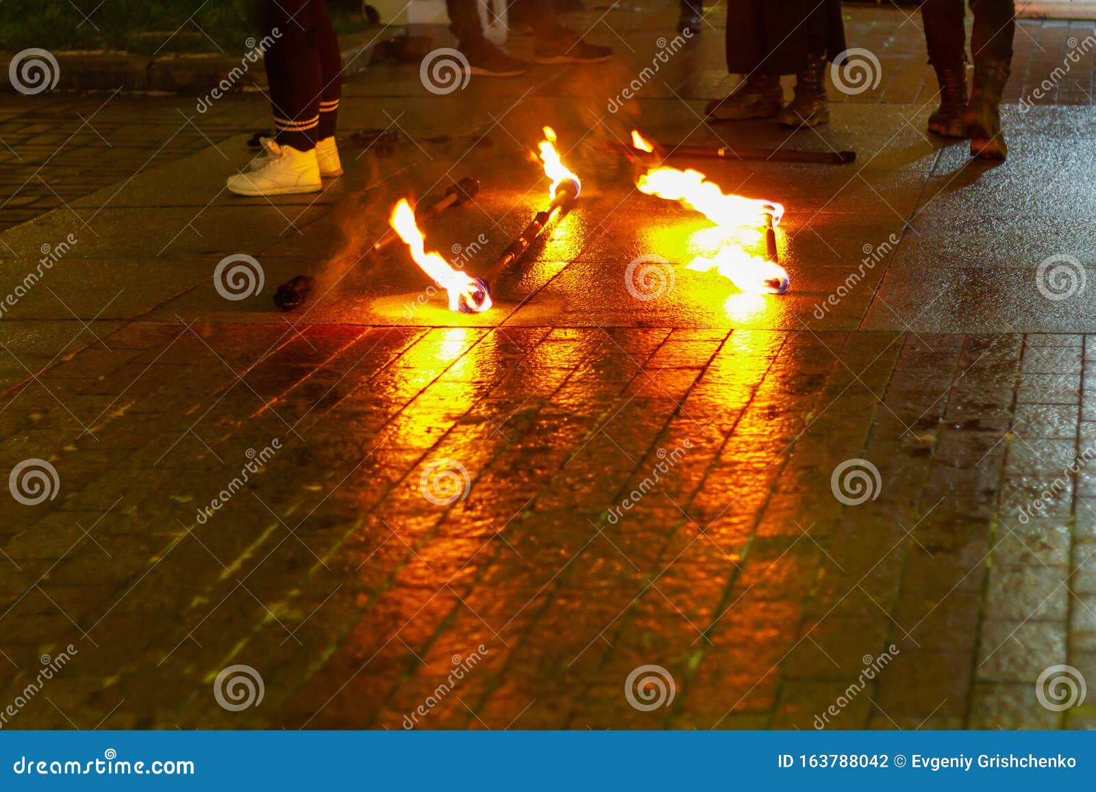 Street Fire Performance Art . Burning Flame Metal Bowl Artwork Dance ...
