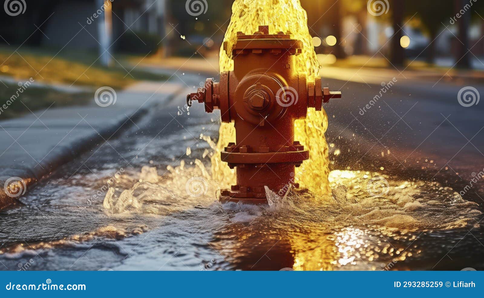 Street Flood - the Dramatic Pour from an Open Fire Hydrant. Generative ...