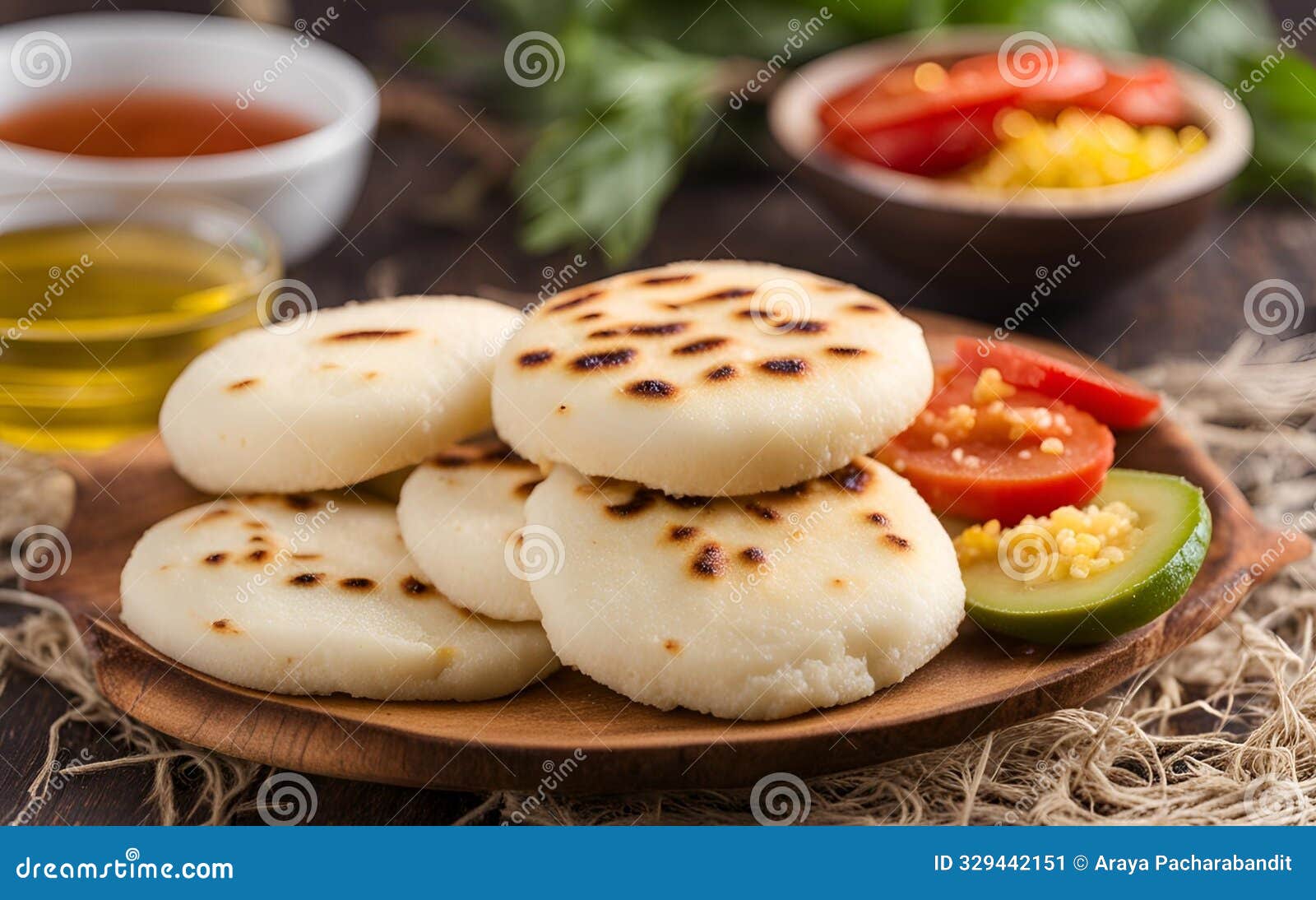 Cornmeal Arepas On A Plate On Light Grey Background. Traditional ...
