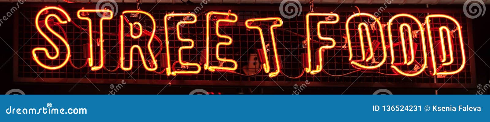 Street Food Neon Sign on a Graffiti. Bricks Wall Stock Image - Image of ...