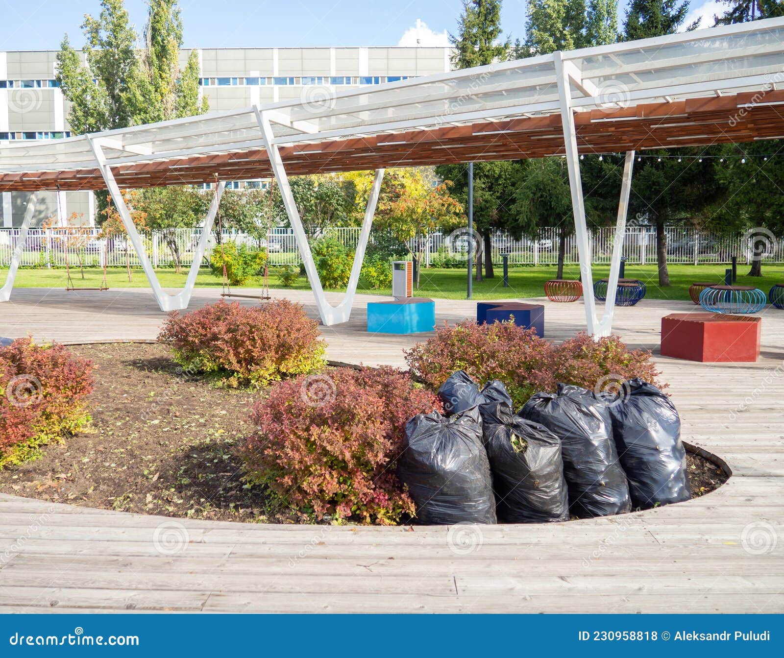 Street Garbage Collection. Collected Trash Bags Stock Photo - Image of ...