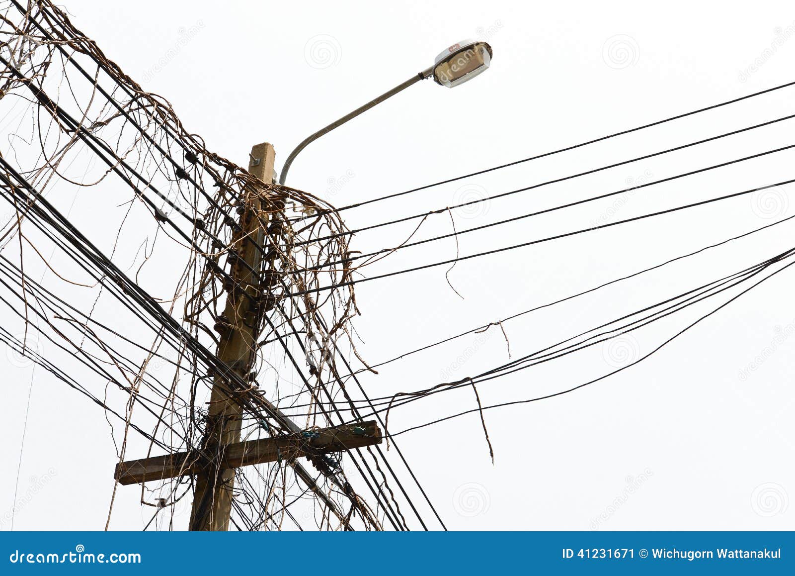 Street Lamp with Messy Cable and Dry Vine / Creepe Stock Image - Image ...