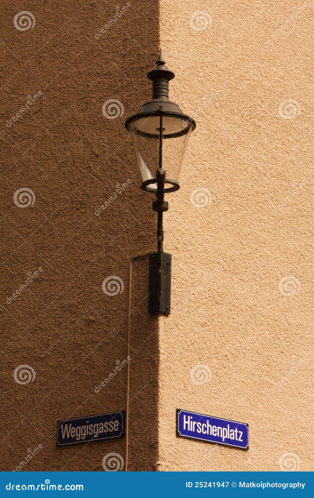 Street Lamp Mounted at Corner of Building Stock Image - Image of street ...