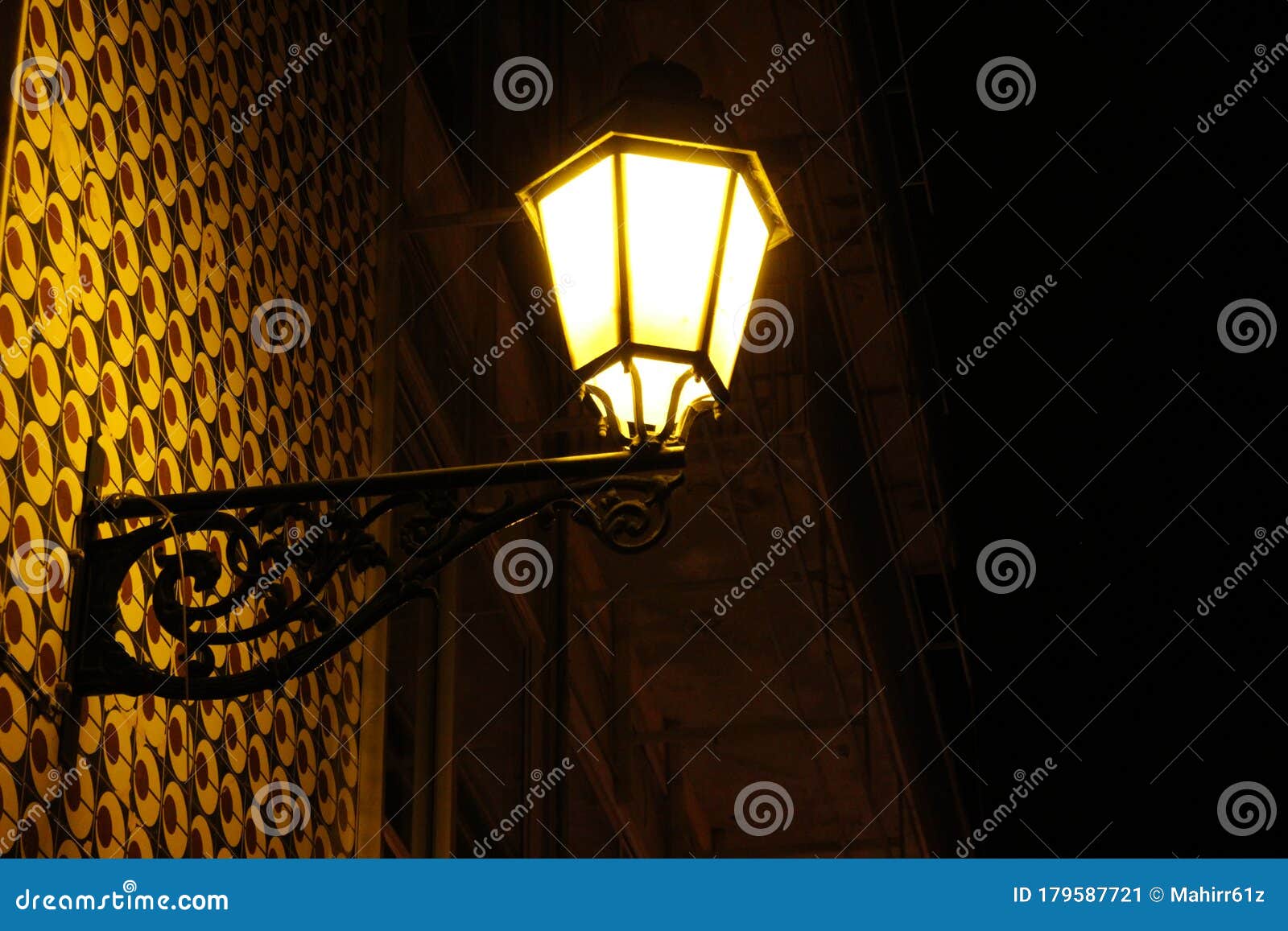 A Street Lamp at Night with the Light Stock Image - Image of town ...