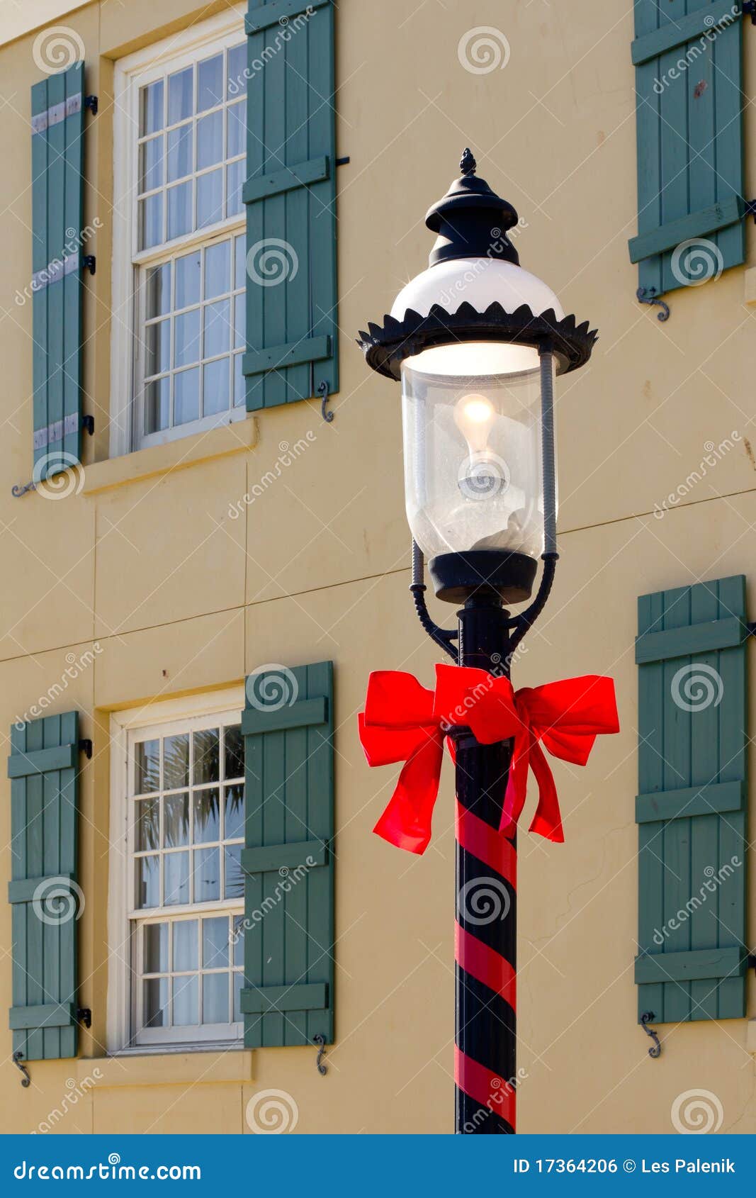 Street Lamp with a Red Ribbon Stock Photo - Image of vintage, street ...