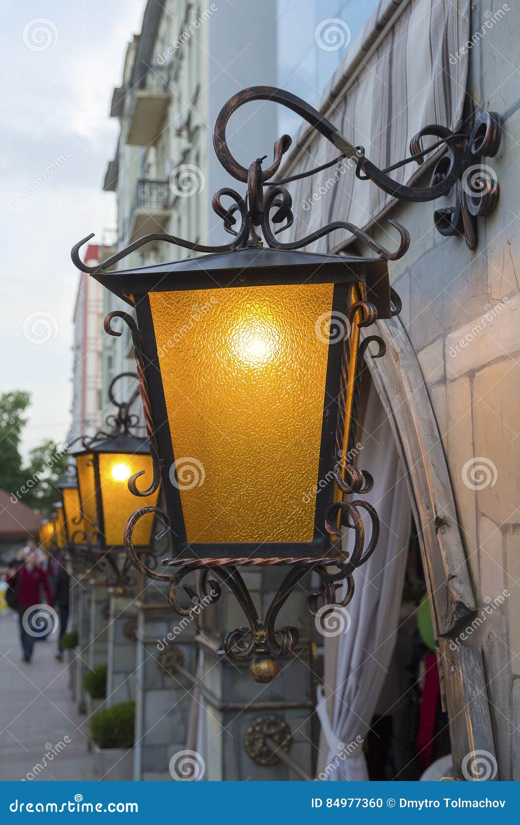 Street Lamp in Retro Style Lights in the Evening Stock Photo - Image of ...