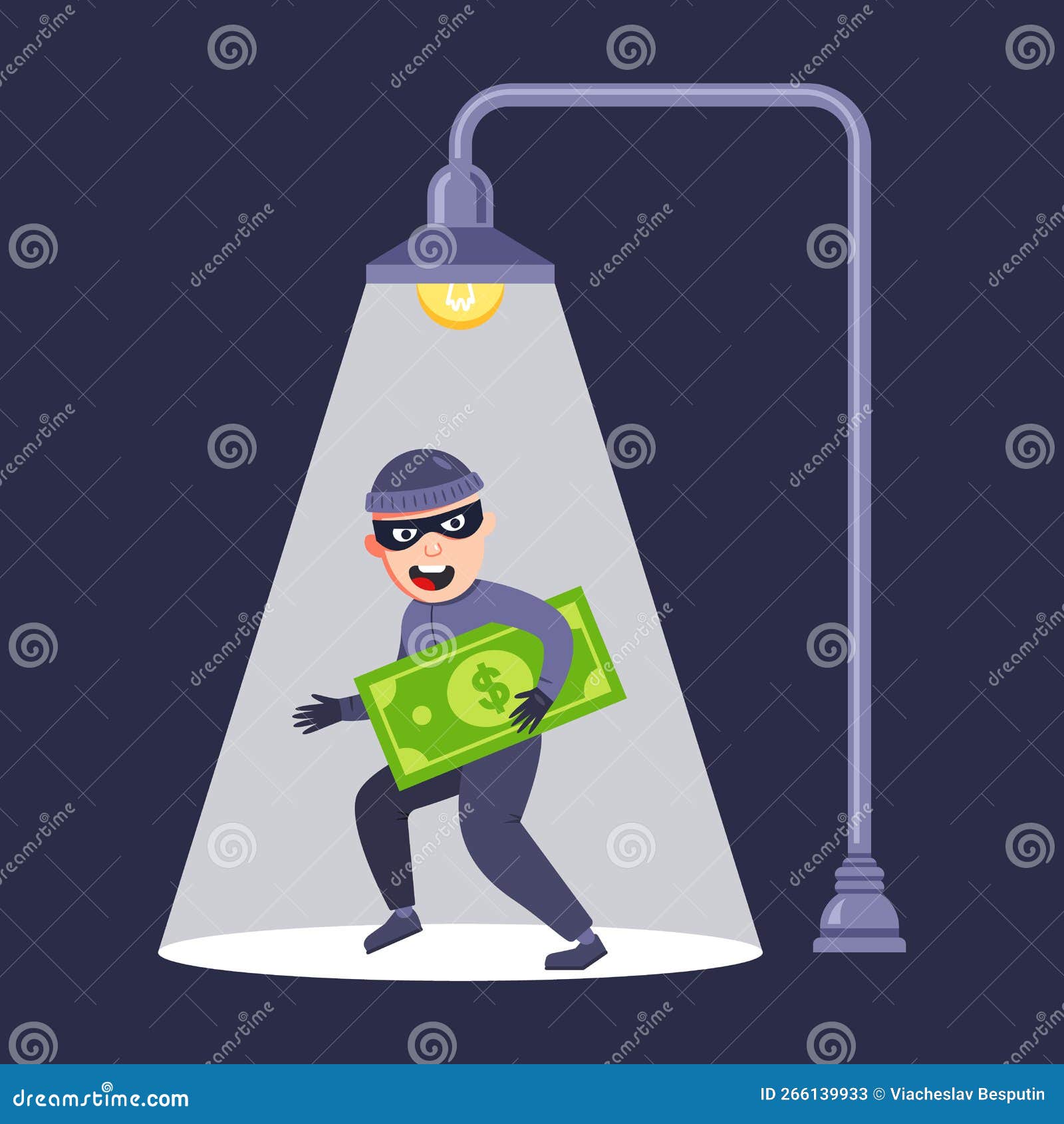 A Street Lamp Shines on the Robber. Stock Vector - Illustration of ...