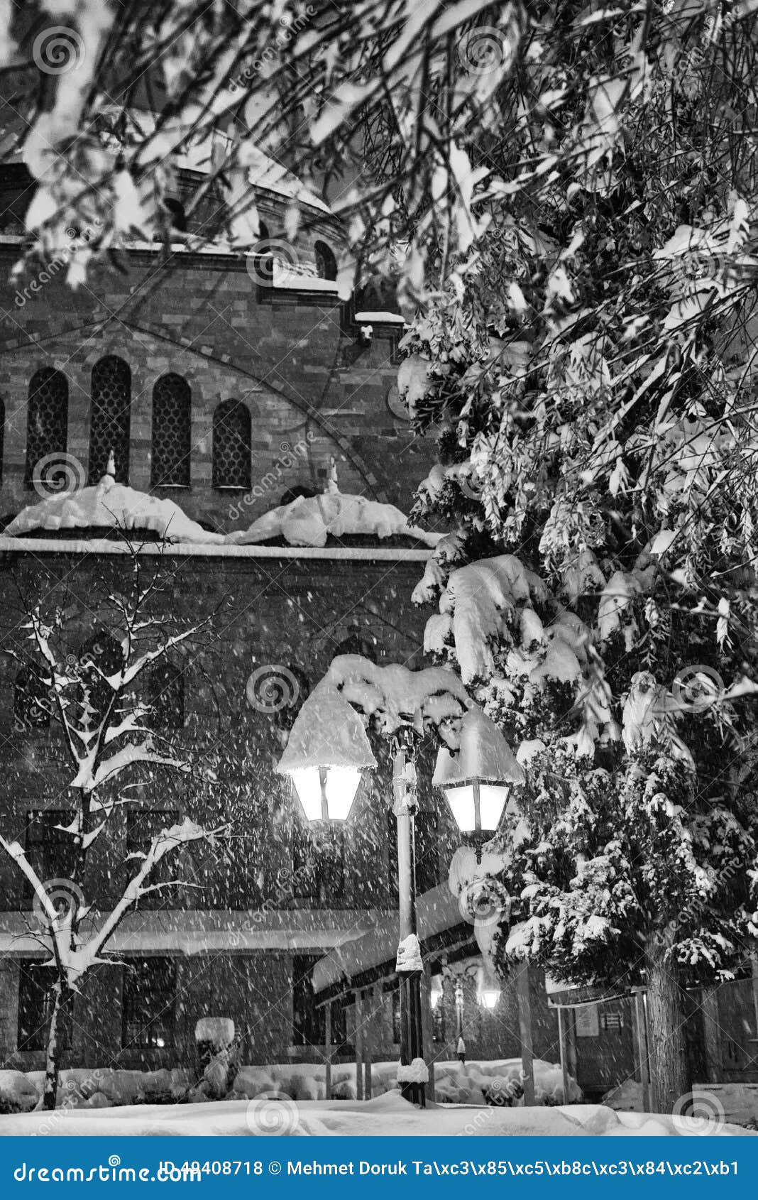 Street lamp and snow scene stock photo. Image of happy - 49408718