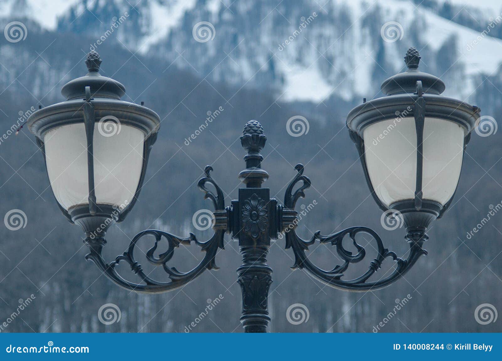 Street Lamps on the Background of Mountains Stock Photo - Image of ...