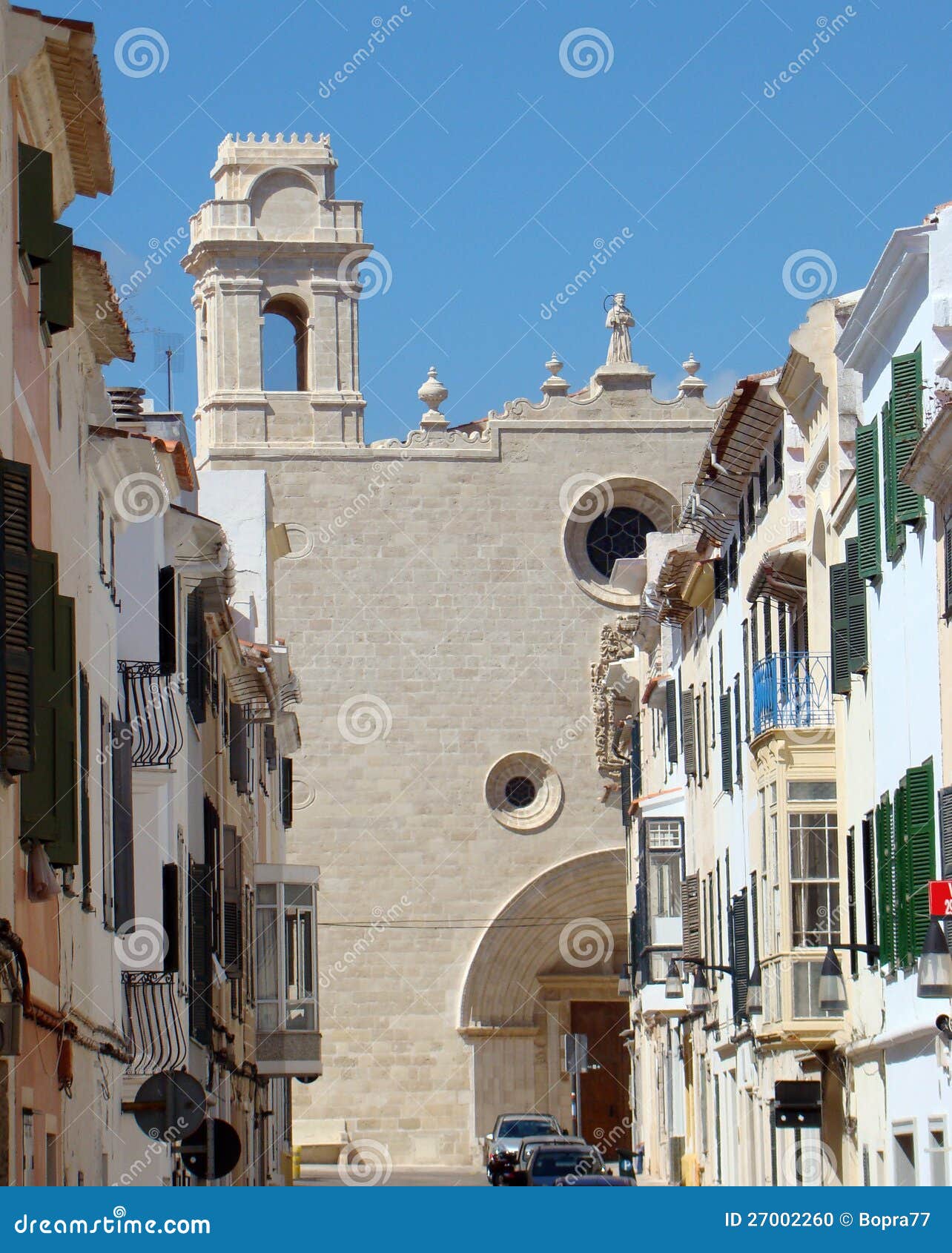 Street with a Large Church in Mahon, Menorca Stock Photo - Image of ...