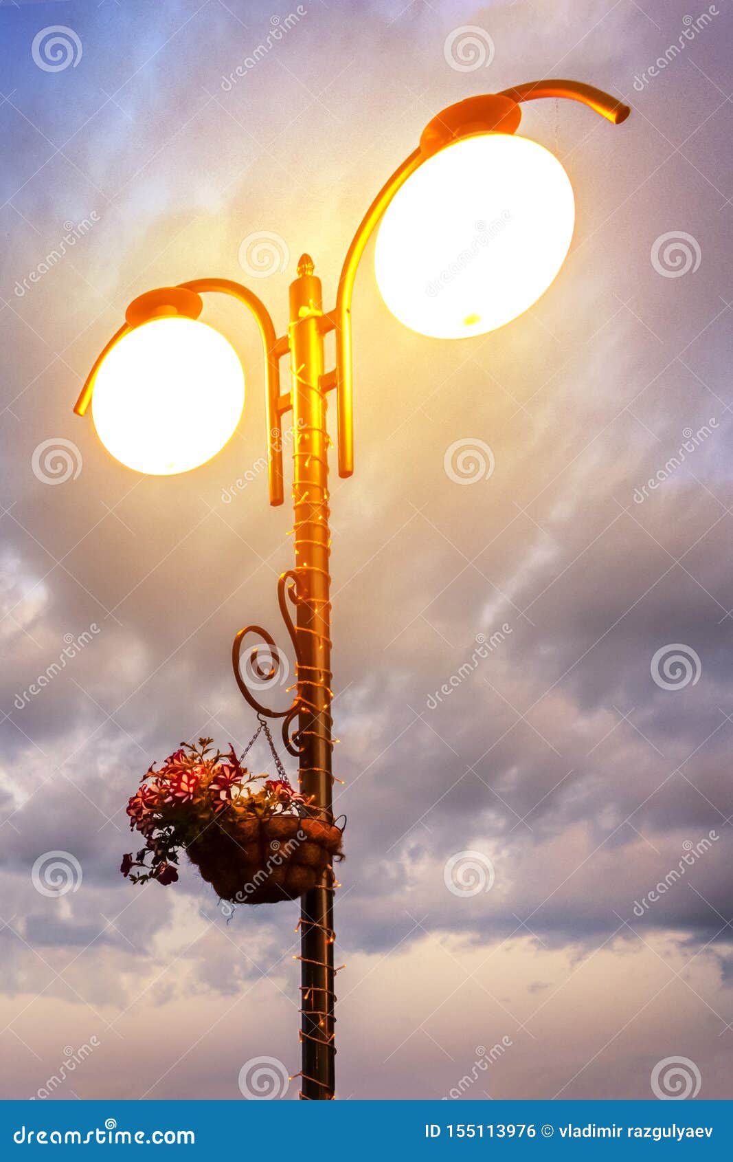 Street Light on the Background of a Dramatic Dark Sky. Night City Stock ...