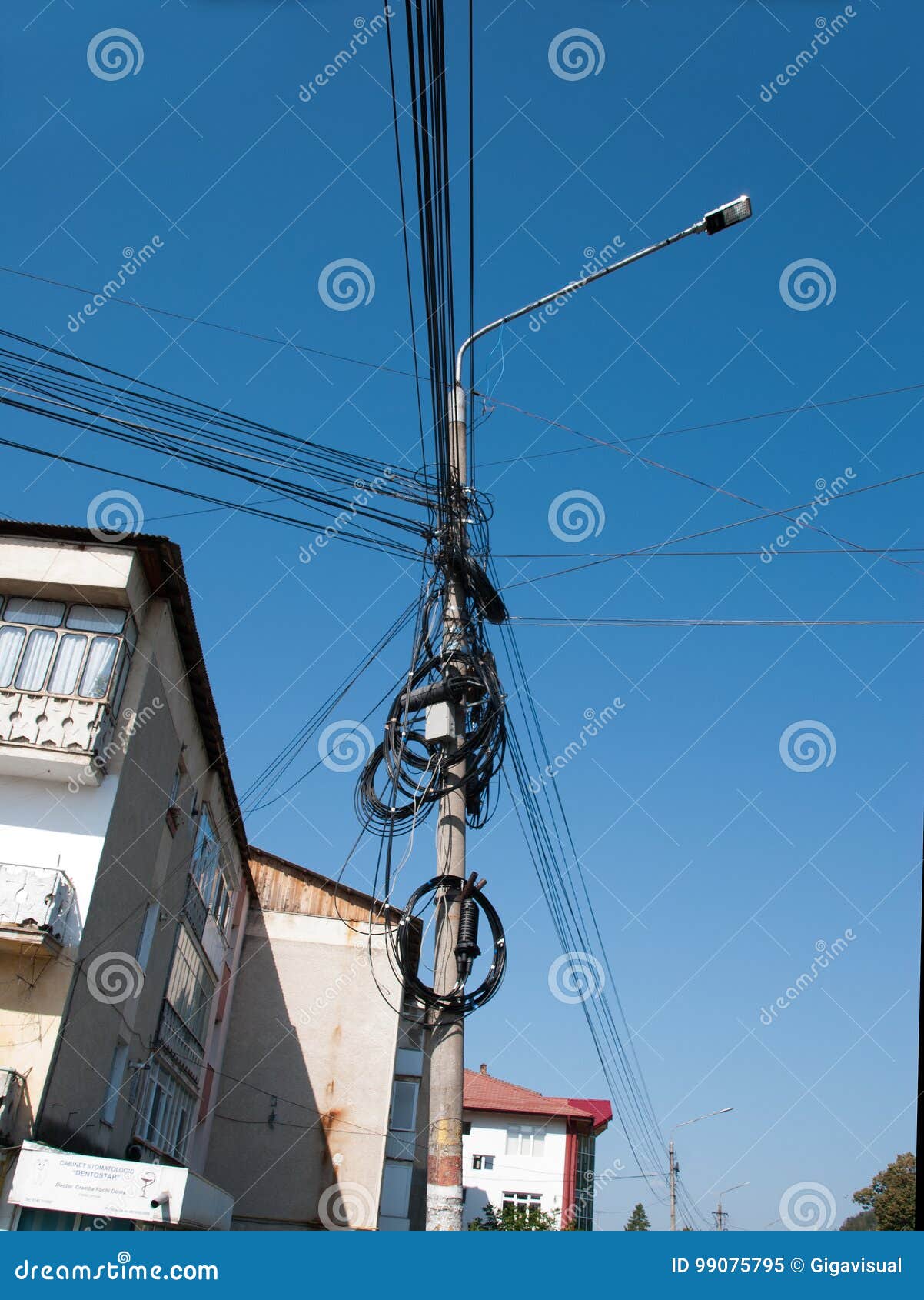 Street light with cable stock image. Image of curios - 99075795