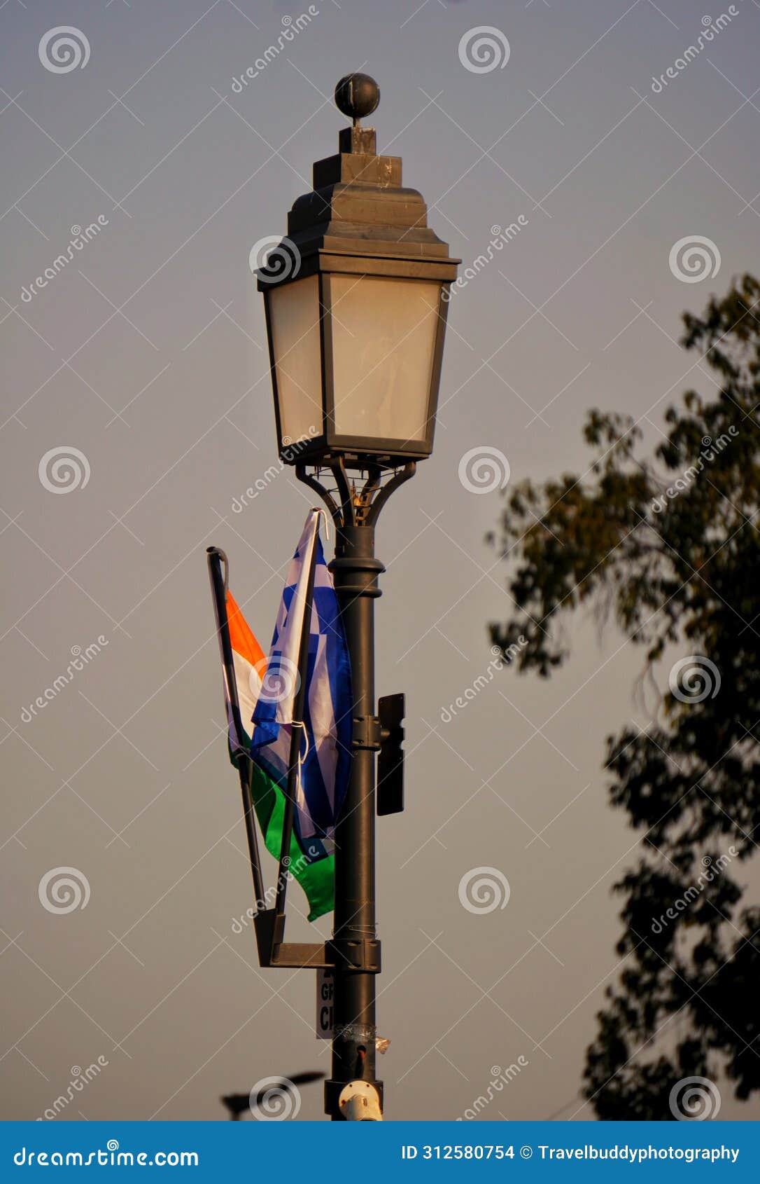 Street Light with Flag India Stock Photo - Image of light, india: 312580754