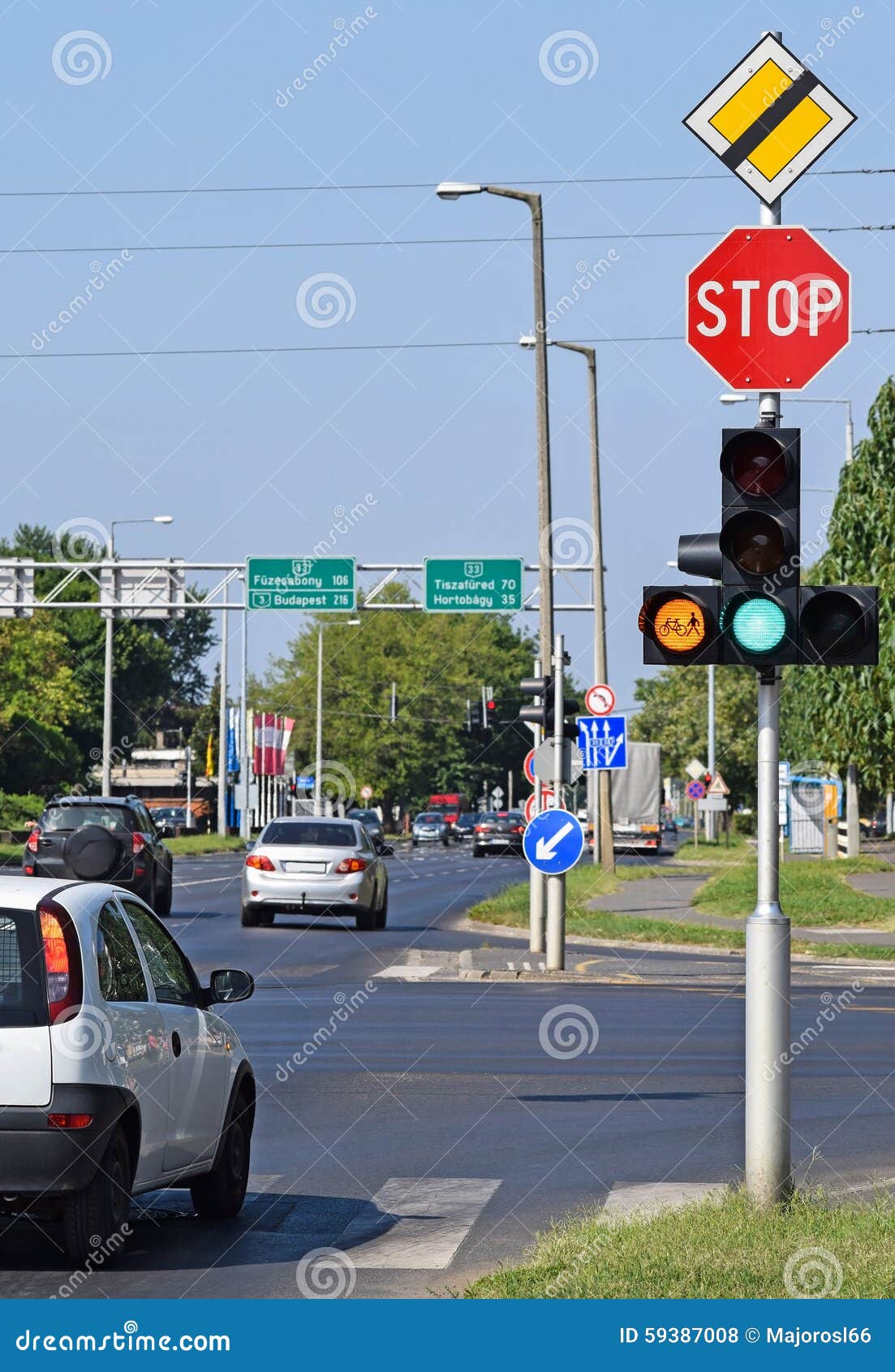 Street Light at the Road Crossing Stock Photo - Image of asphalt, blue ...