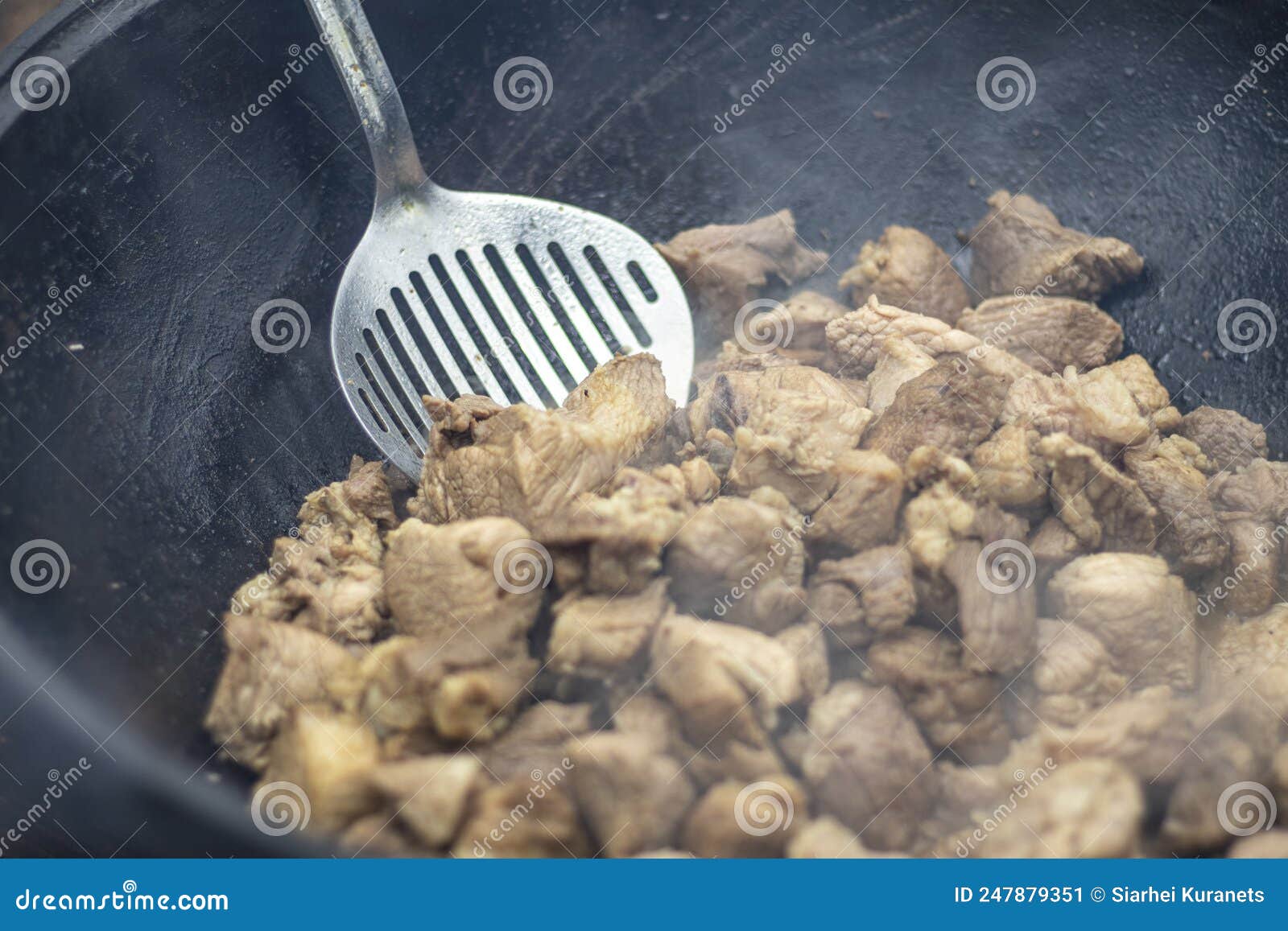 Street Lighting. Fire. a Cooking Pot. Meat is Fried Stock Image - Image ...