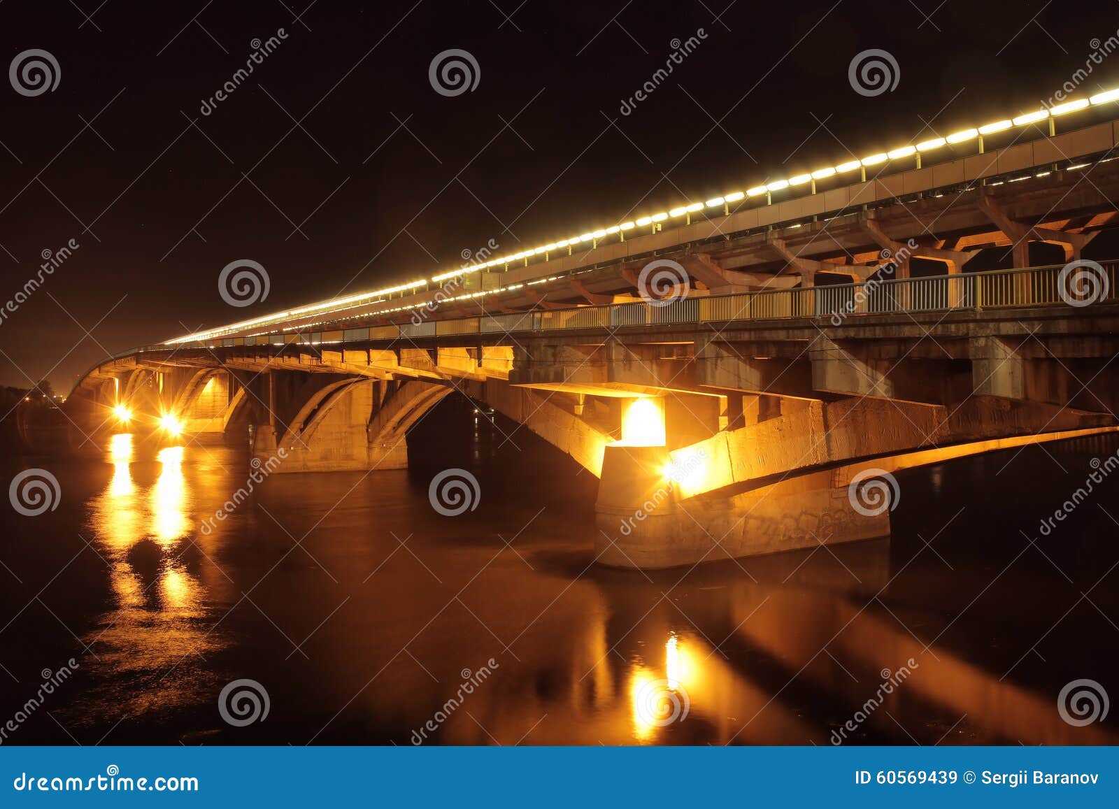 Street Lights on Bridge Reflected in River at Night Stock Image - Image ...