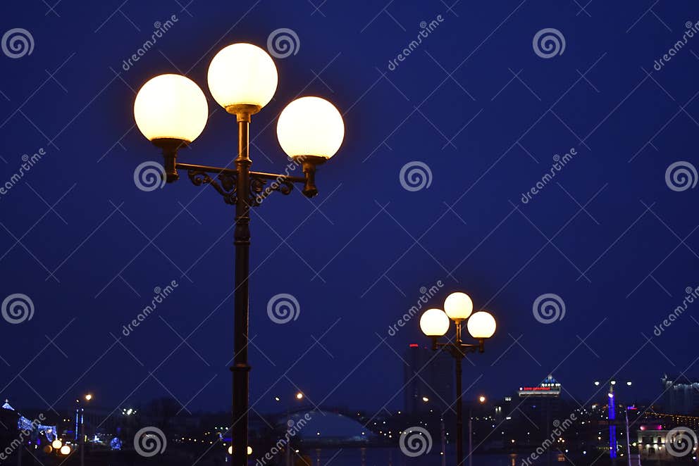 Street lights. Evening stock photo. Image of illumination - 206822972