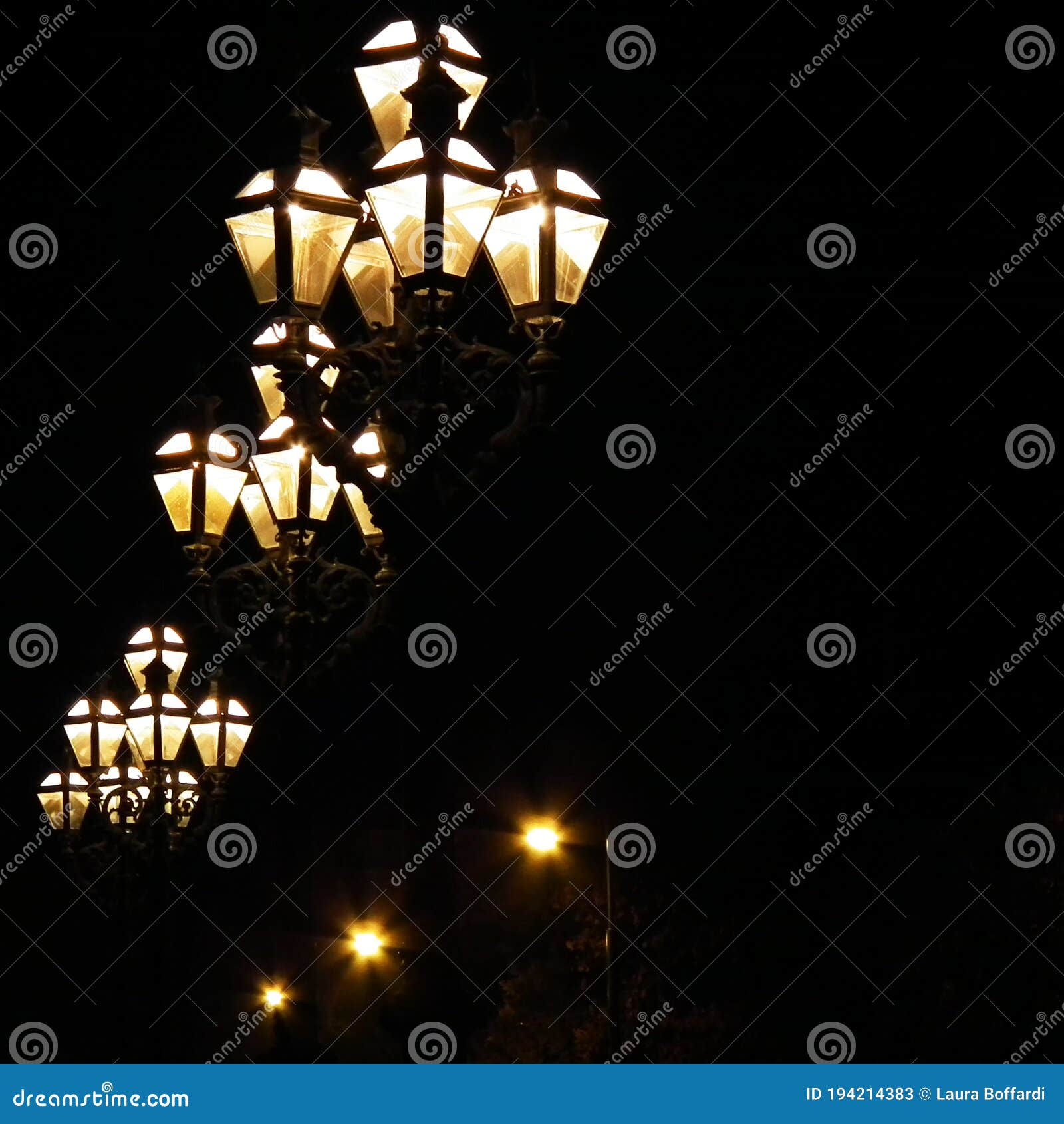 Street Gas Lamp Post Lit at Night Stock Image - Image of outdoor ...