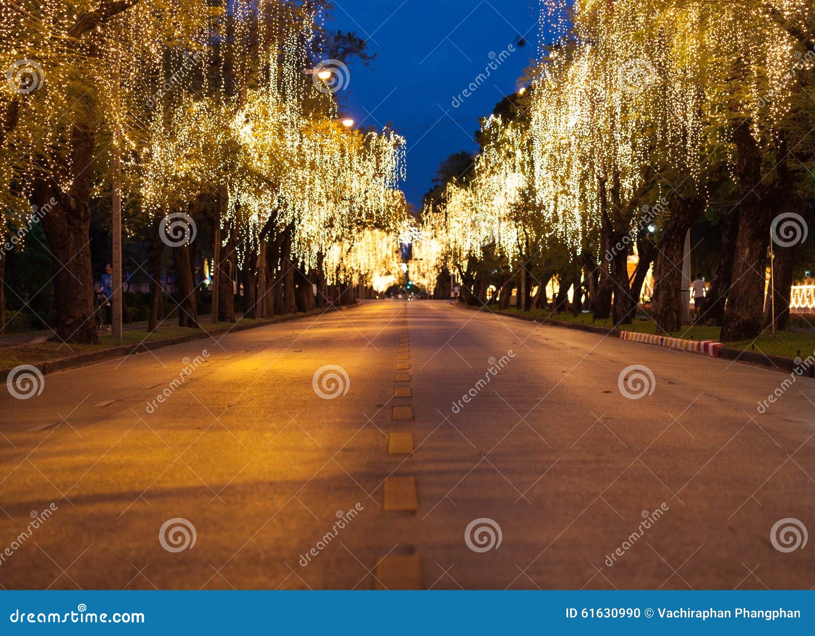 Street with Lights on the Side. Stock Photo - Image of city, dark: 61630990