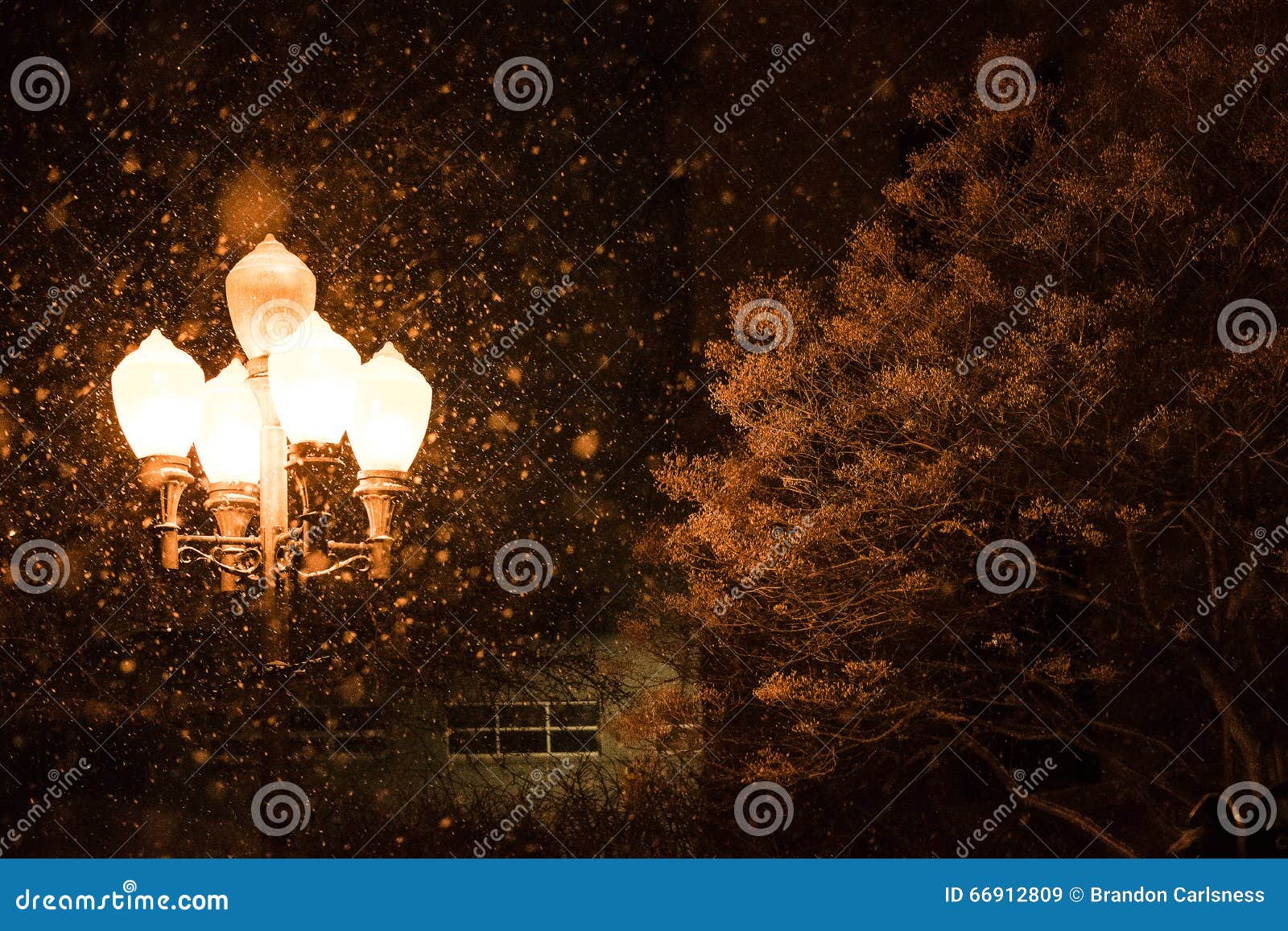Street Lights in Snow at Night Stock Image - Image of nightlife ...