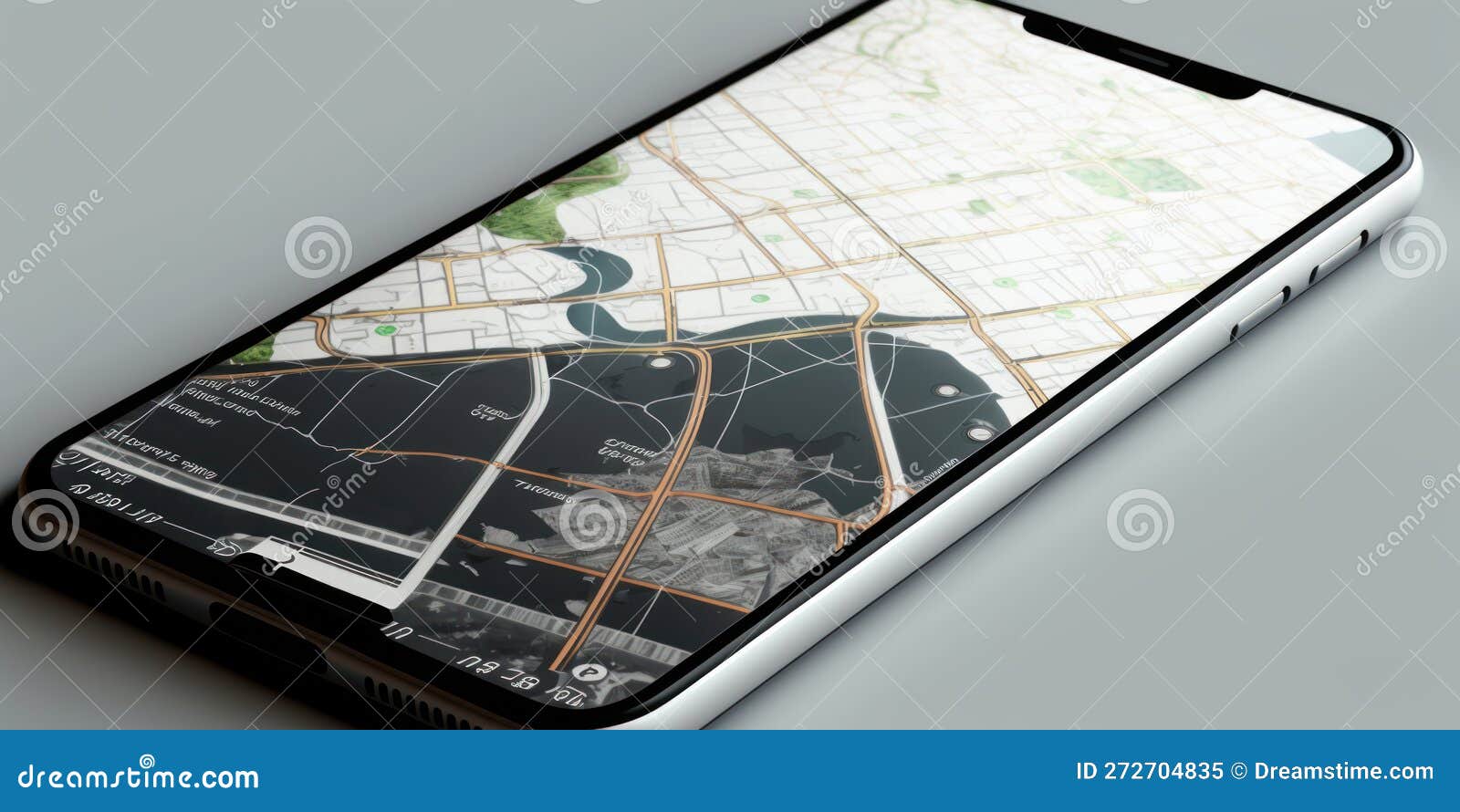 Street Map on the Screen of the Phone or Smartphone Stock Illustration ...