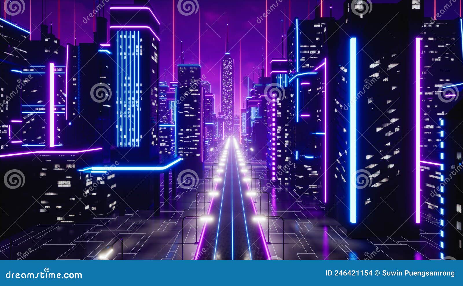 Street in Metaverse City, 3d Render Stock Illustration - Illustration ...