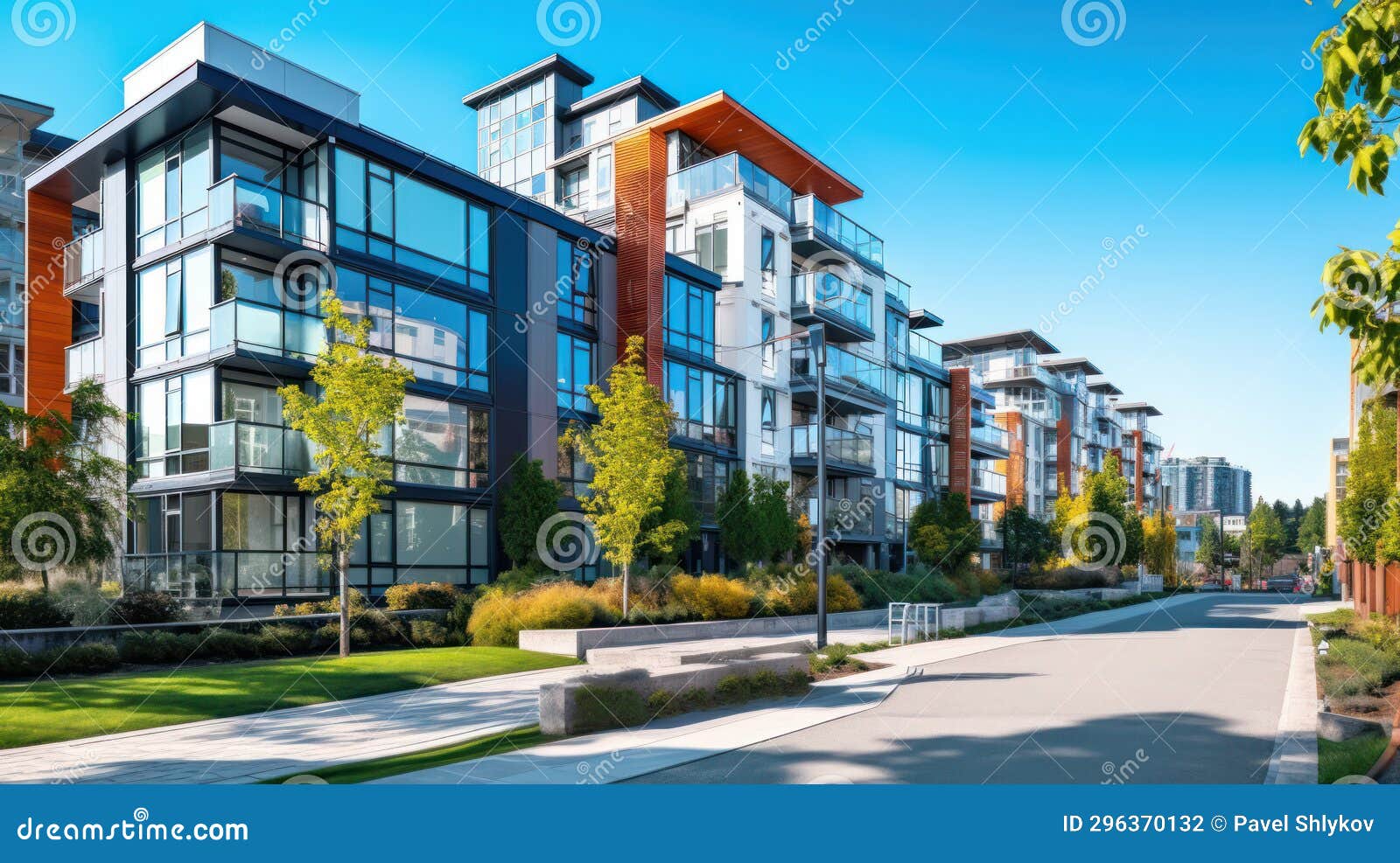 Street with Modern Low-rise Apartment Building. Stock Illustration ...