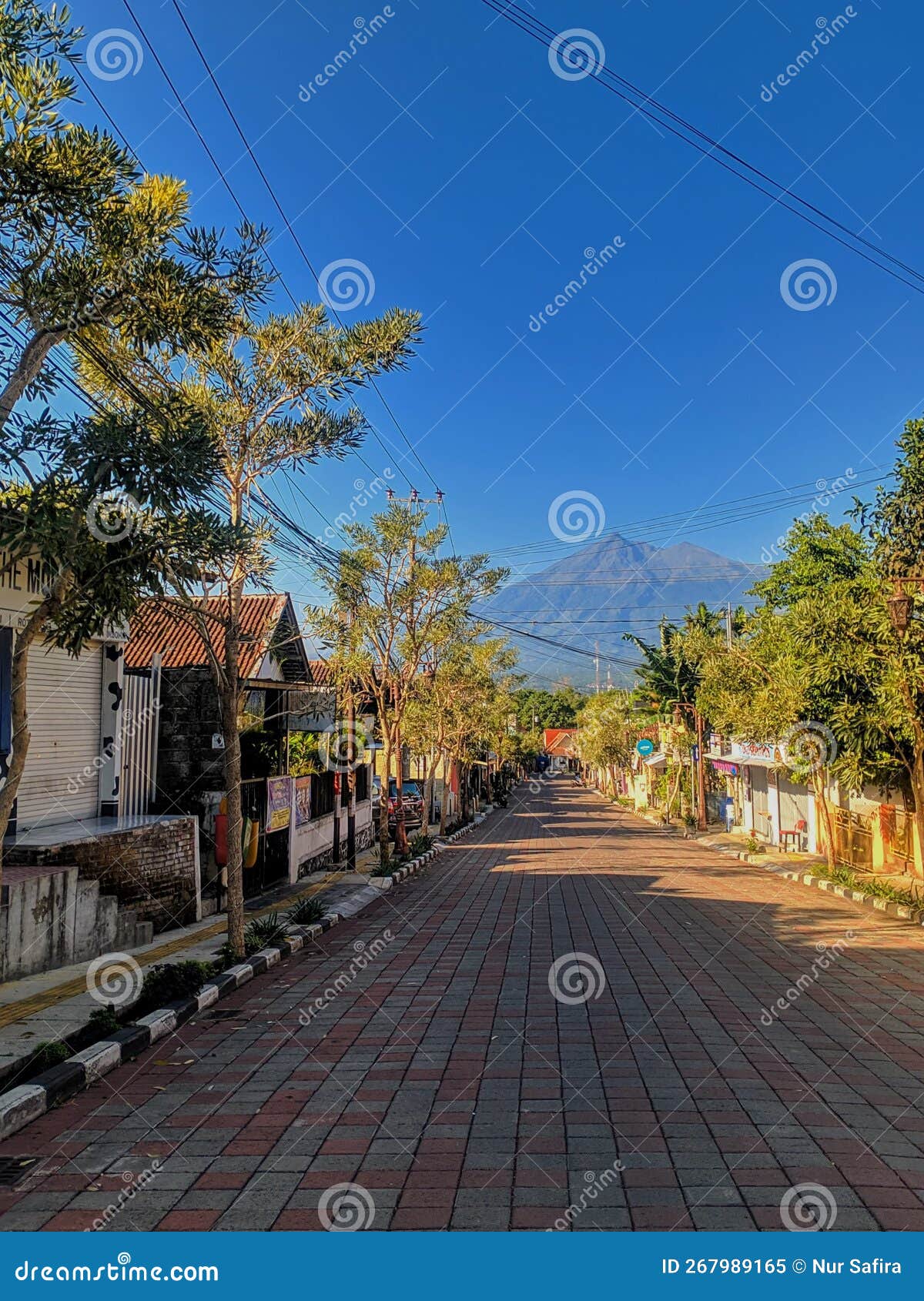 A Street with Mountain View and Blue Sky in the Morning Stock Image ...