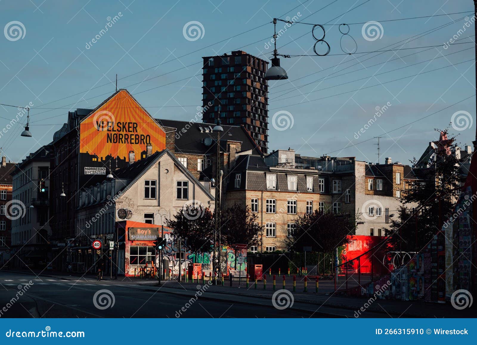 Street of the Norrebro District on the Sunrise Editorial Image - Image ...